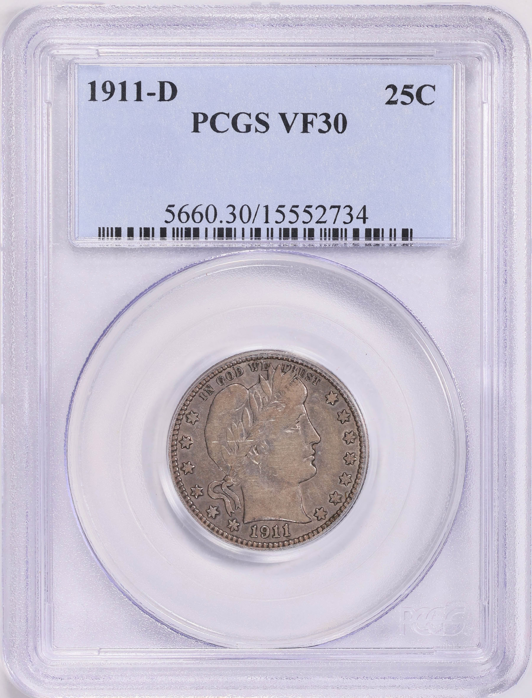 1911-D Barber Quarter PCGS VF-30 (Item 1746054) | GreatCollections Coin Auctions
