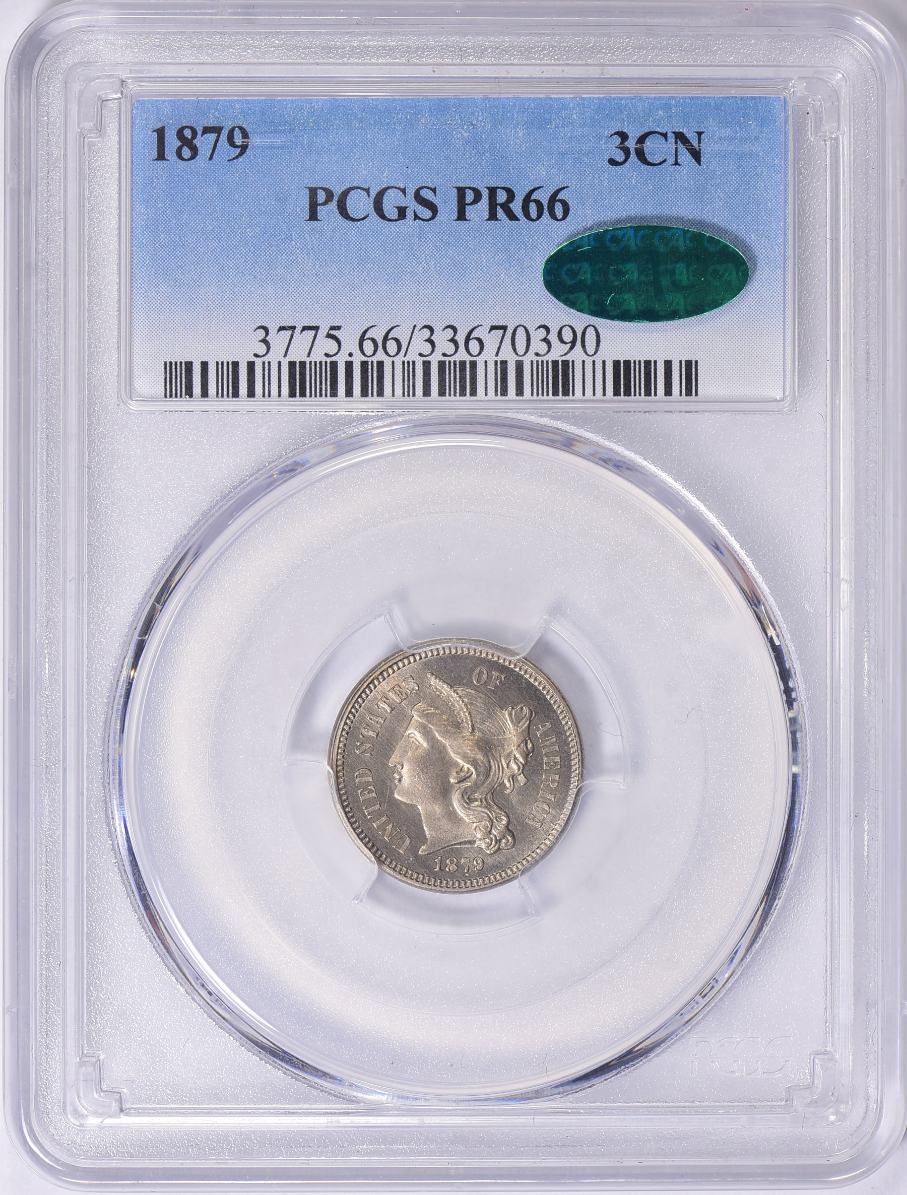 1879 Nickel Three-Cent Piece PCGS Proof-66 (CAC Green) (Item 1746635) | GreatCollections Coin ...