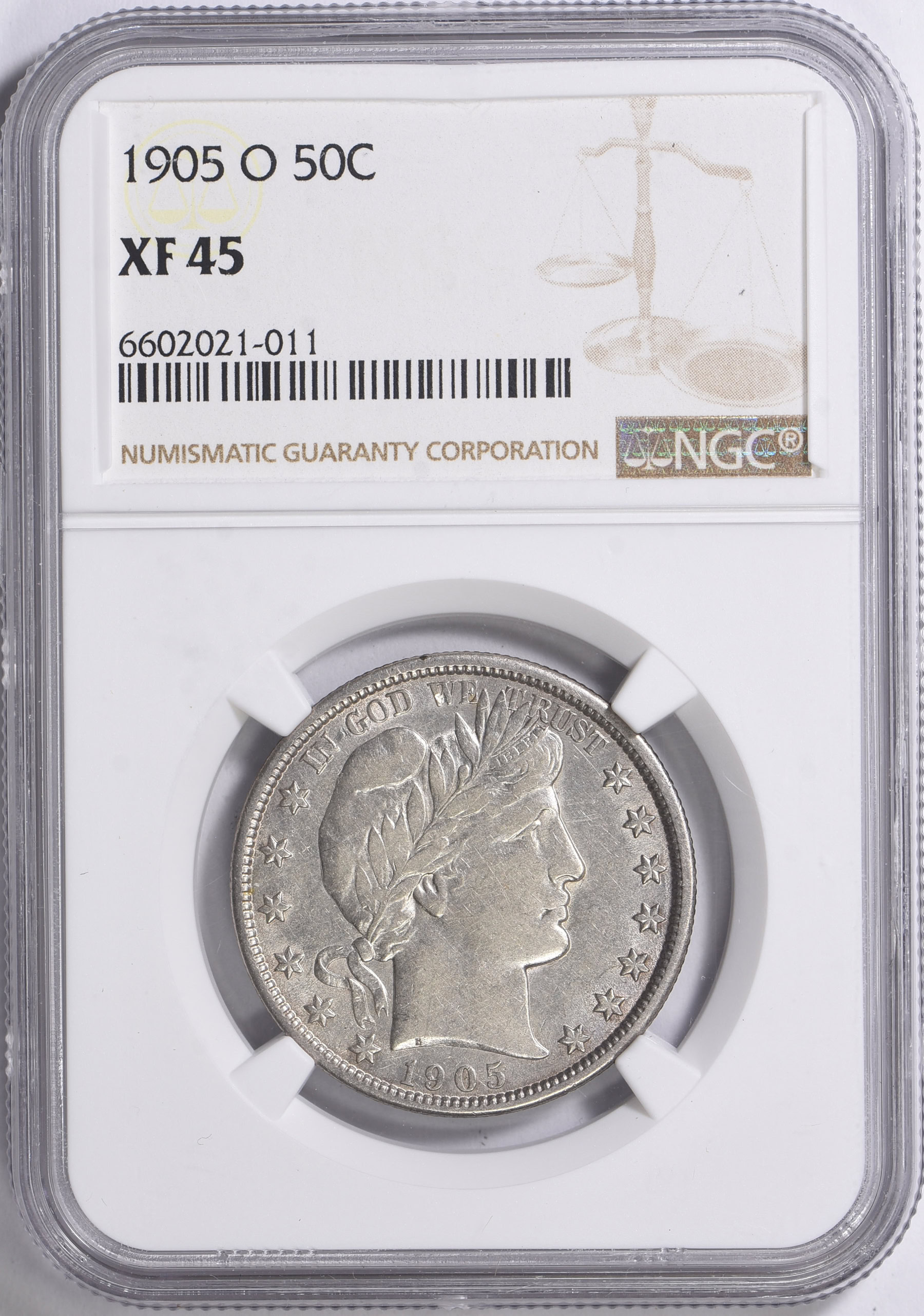1905-O Barber Half Dollar NGC XF-45 (Item 1746642) | GreatCollections Coin Auctions