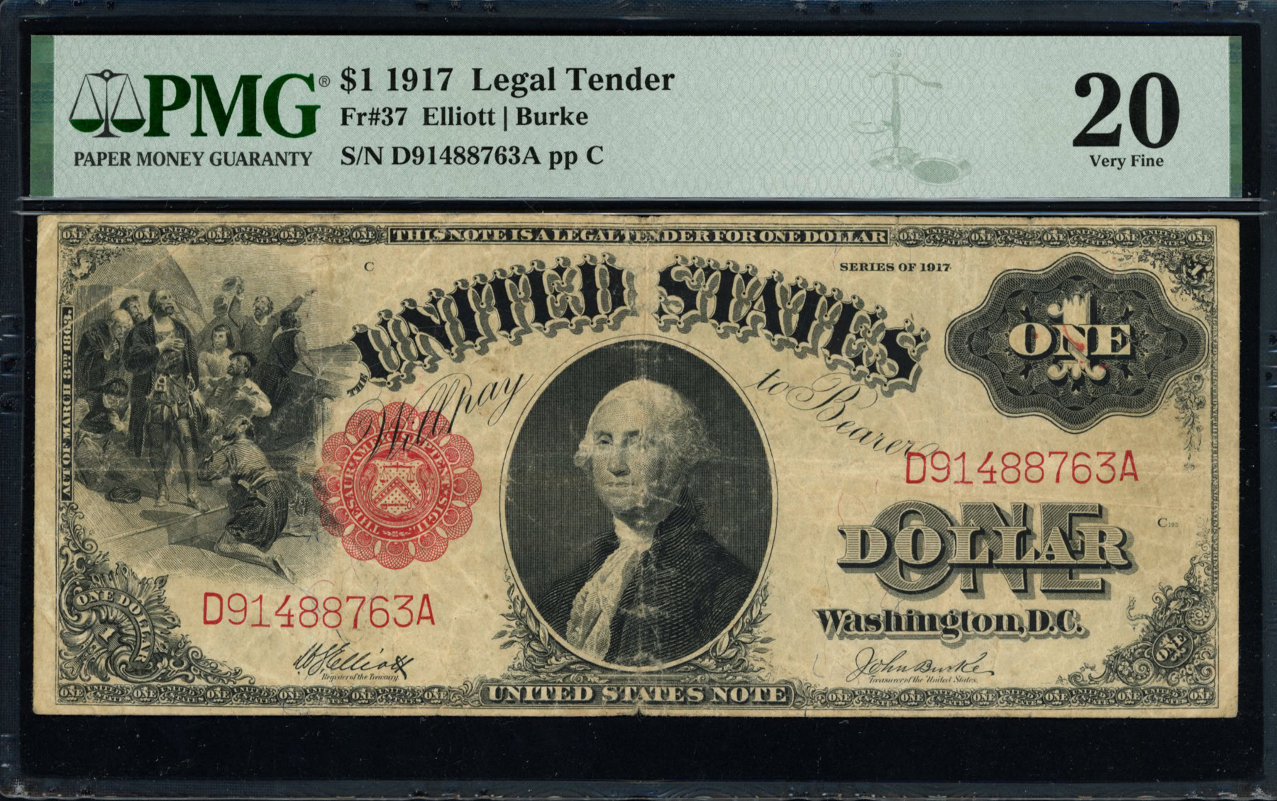 Fr. 37 1917 $1 Legal Tender Note Elliott / Burke PMG Very Fine 20 | PMG ...