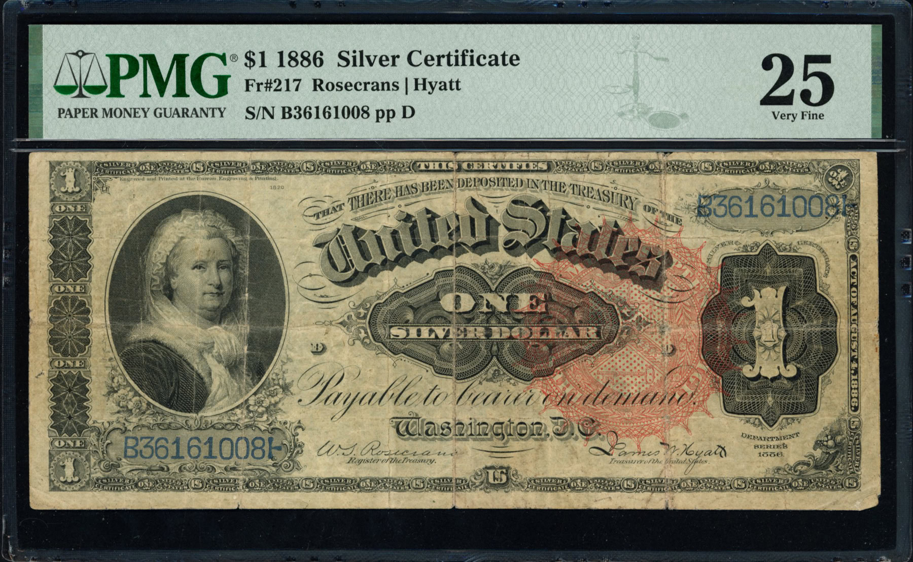 Fr. 217 1886 $1 Silver Certificate Note Rosecrans / Hyatt PMG Very Fine ...