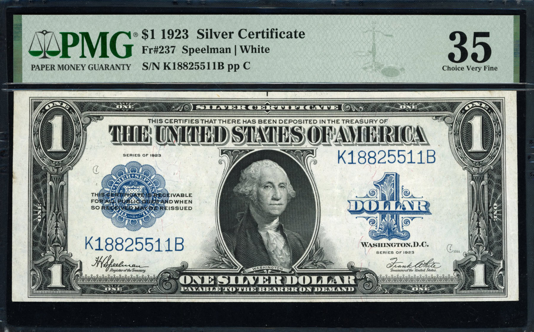 Fr. 237 1923 $1 Silver Certificate Note Speelman / White PMG Choice ...
