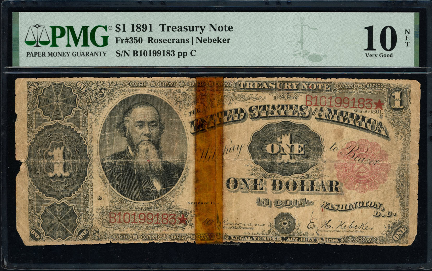 Fr. 350 1891 $1 Treasury Note Rosecrans / Nebeker PMG Very Good 10 Net ...