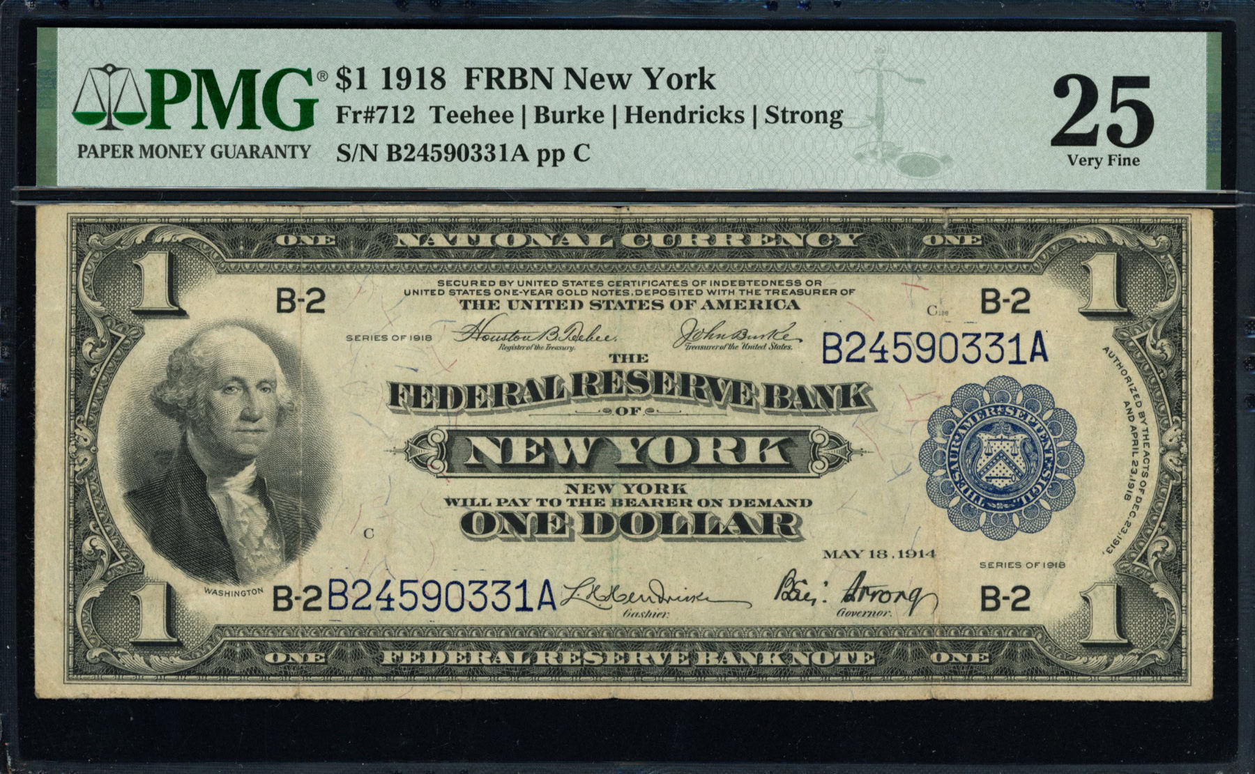 Fr. 712 1918 $1 New York Federal Reserve Bank Note Teehee / Burke ...