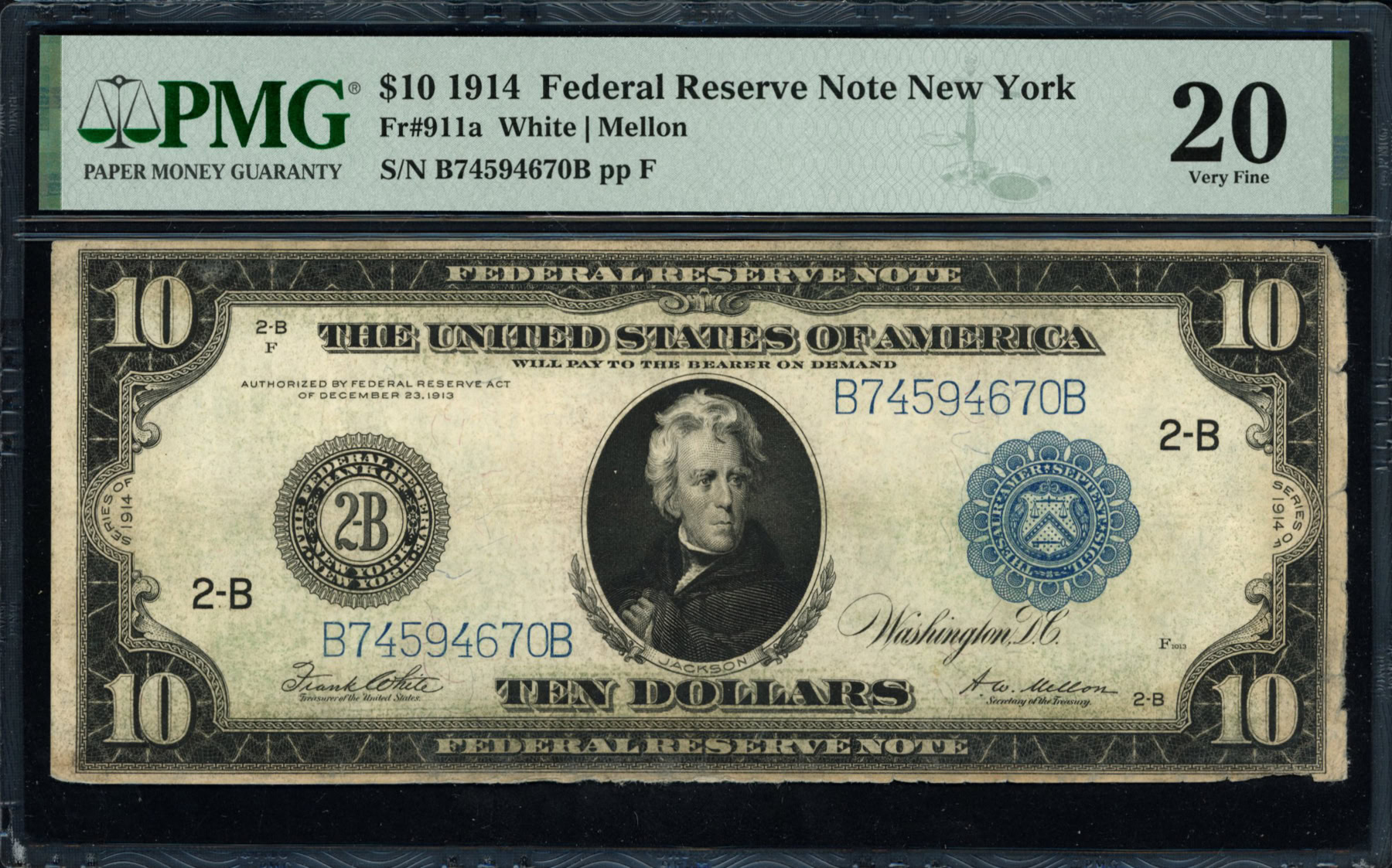 Fr. 911a 1914 $10 New York Federal Reserve Note White / Mellon PMG Very Fine 20 | PMG Cert ...