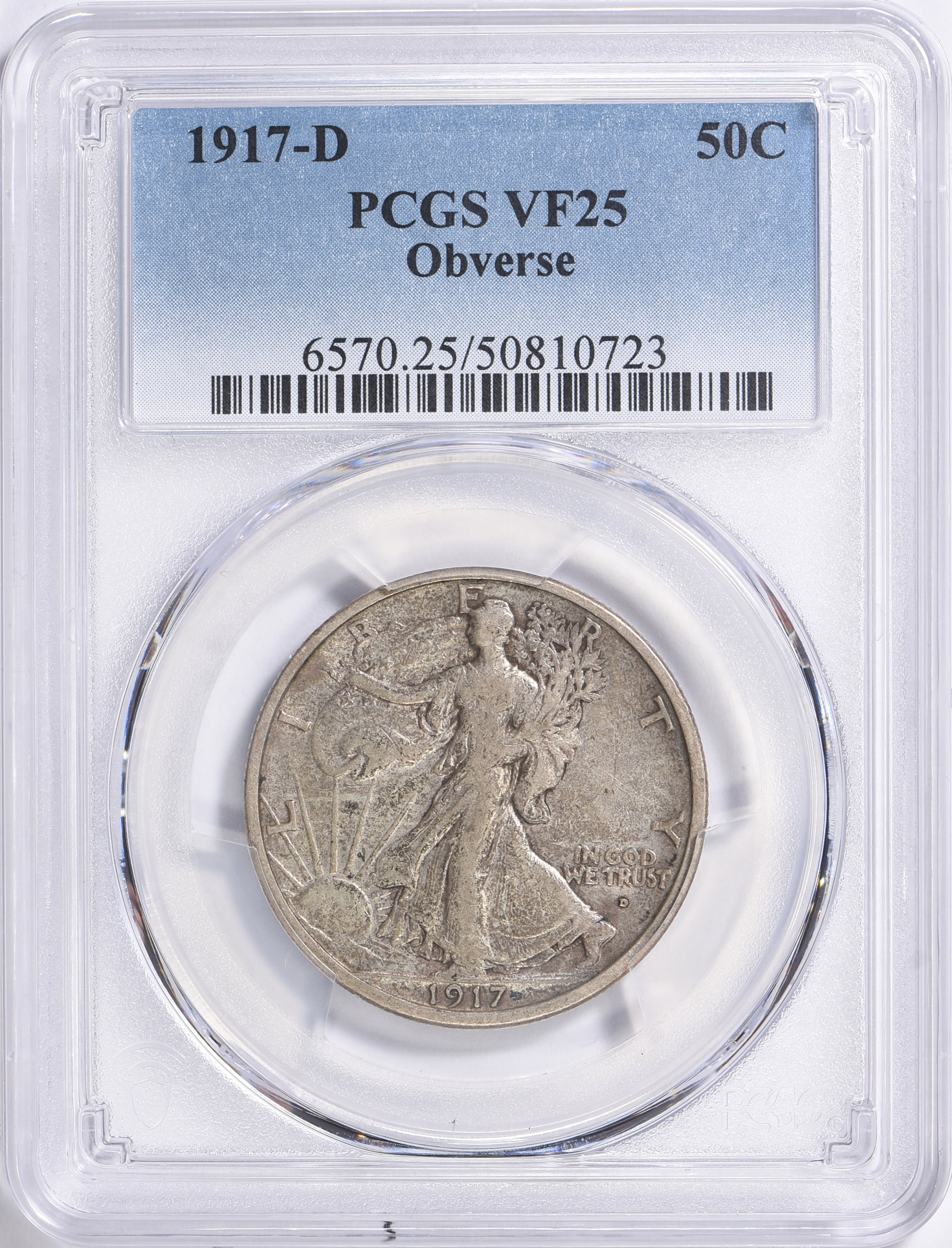 1917-D Walking Liberty Half Dollar Obverse Mintmark PCGS VF-25 (Item 1746998) | GreatCollections ...