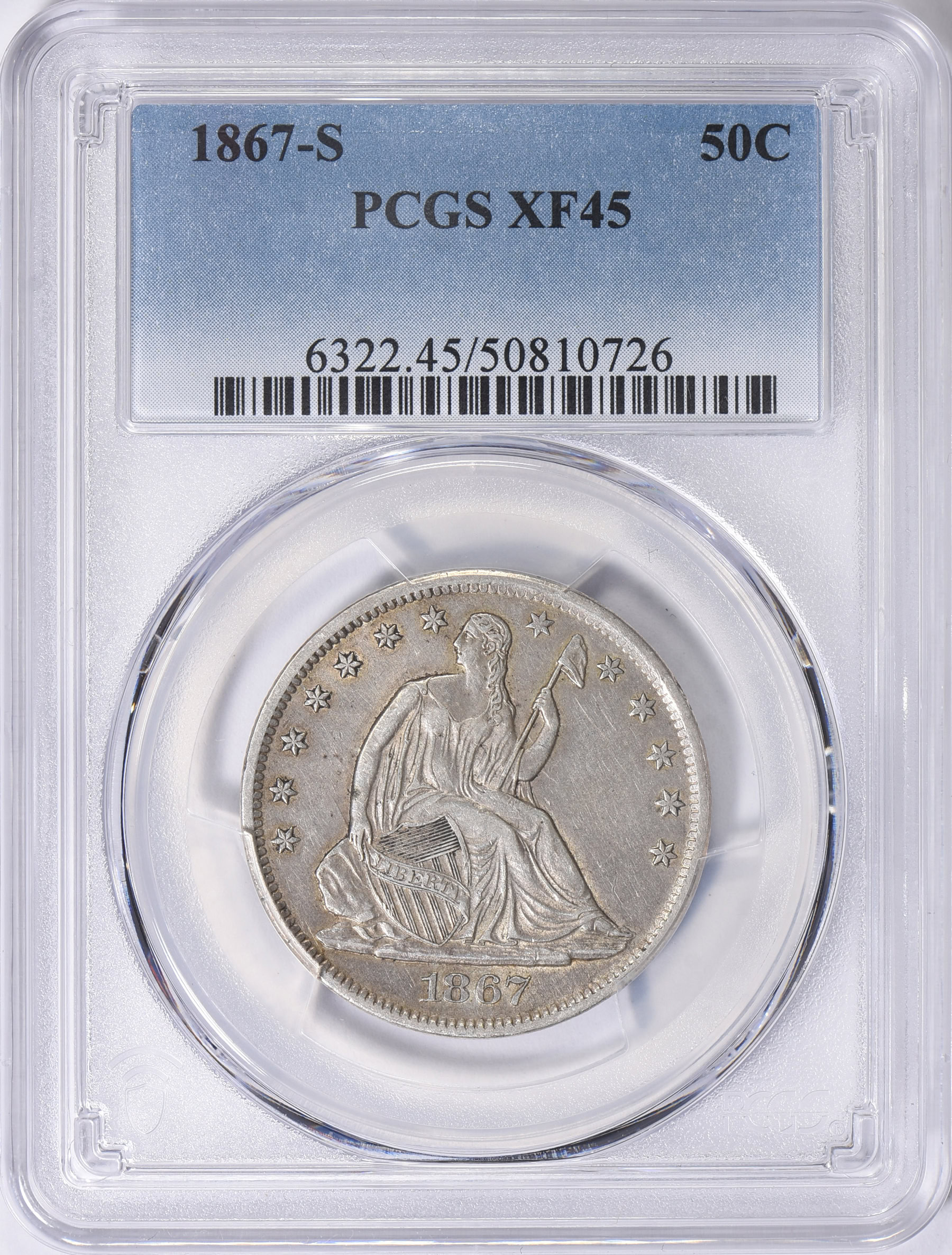 1867-S Seated Liberty Half Dollar PCGS XF-45 (Item 1747000) | GreatCollections Coin Auctions