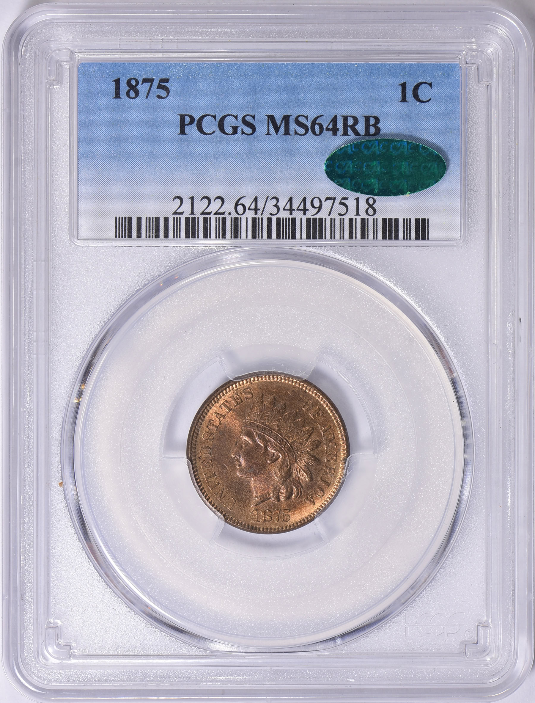 1875 Indian Cent PCGS MS-64 RB (CAC Green) (Item 1747071) | GreatCollections Coin Auctions