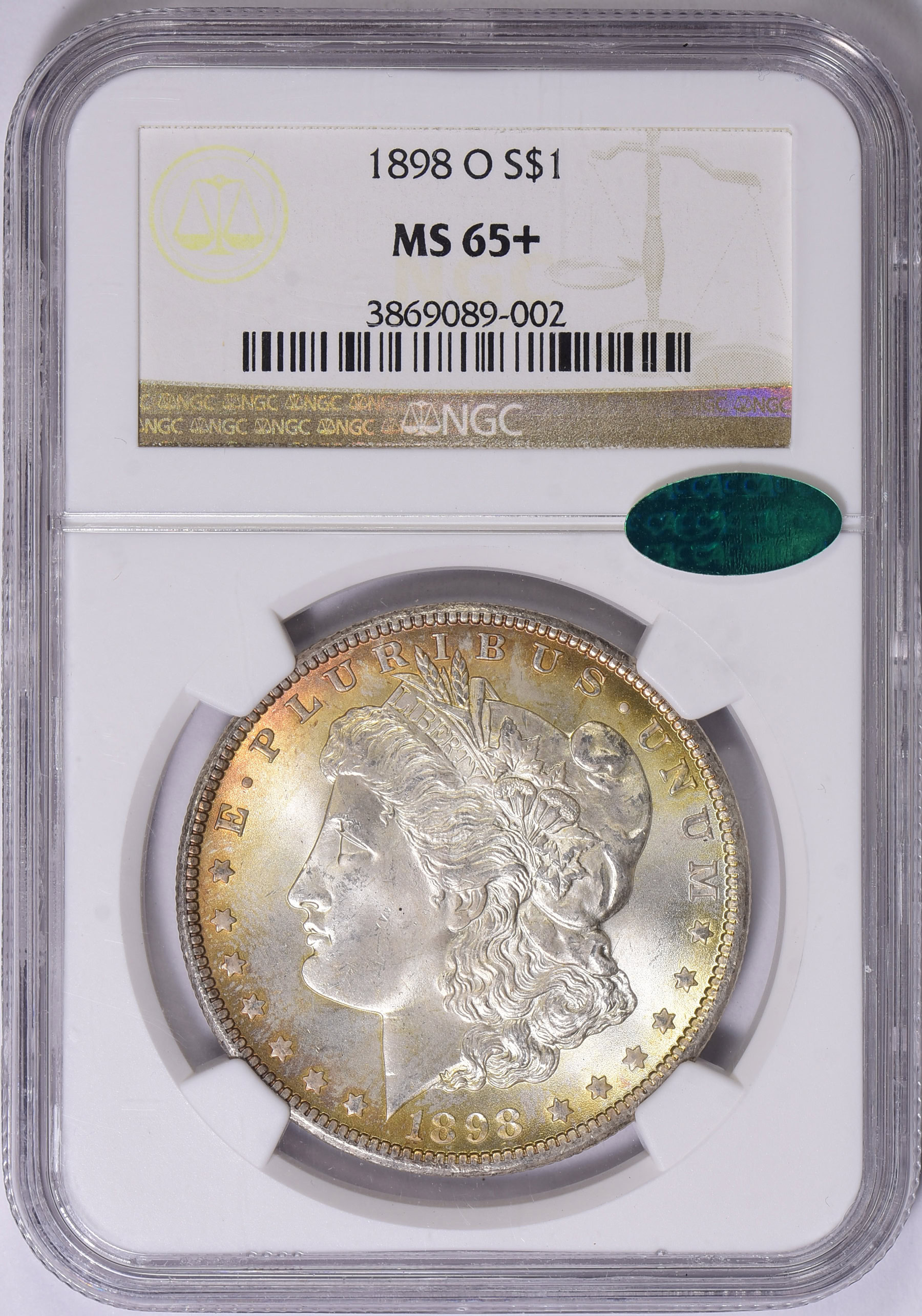 1898-O Morgan Silver Dollar NGC MS-65+ (CAC Green) (Toned) (Item 1747076) | GreatCollections ...