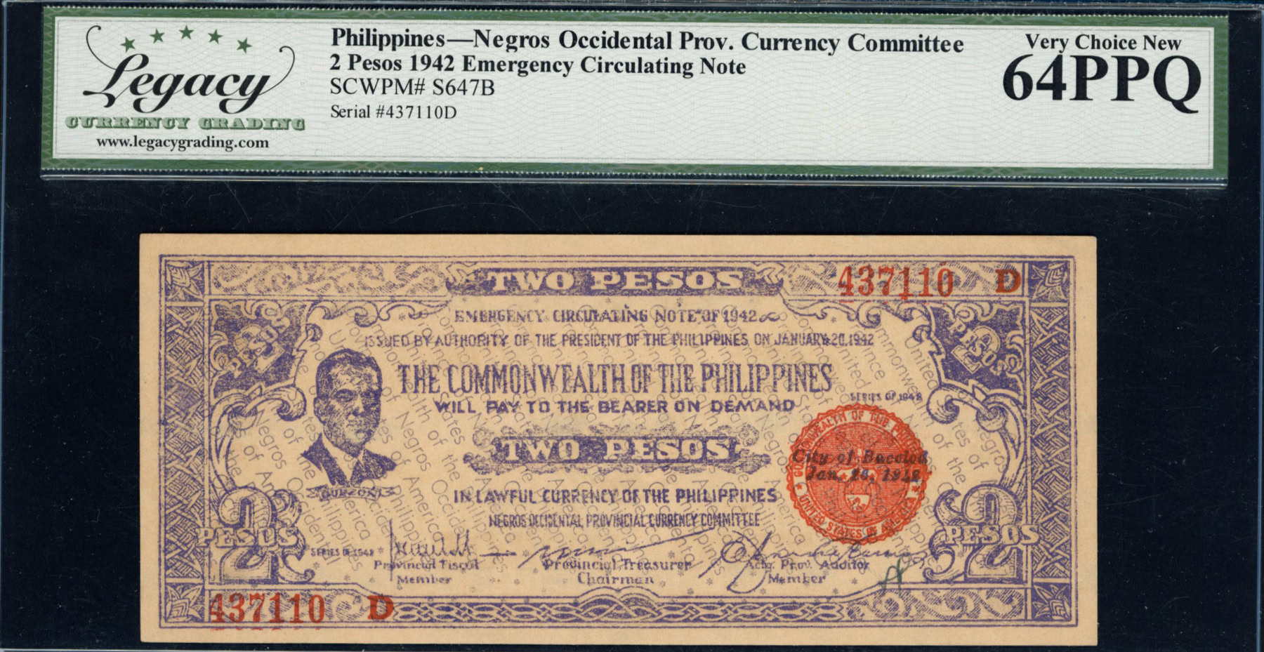 Philippines - Negros Occidental Province 1942 2 Pesos Currency ...