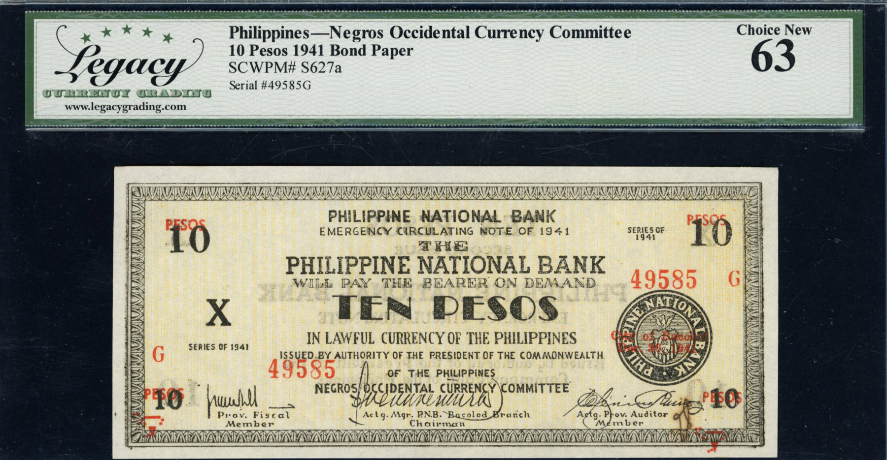 Philippines - Negros Occidental Province 1941 10 Pesos Currency ...