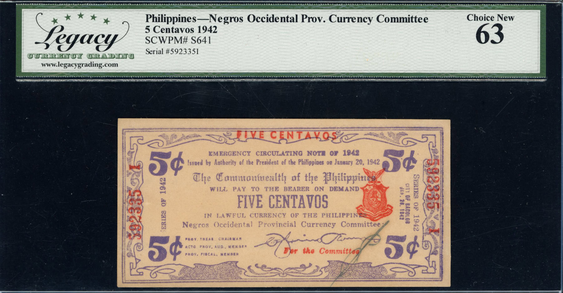 Philippines - Negros Occidental Province 1942 5 Centavos Currency ...