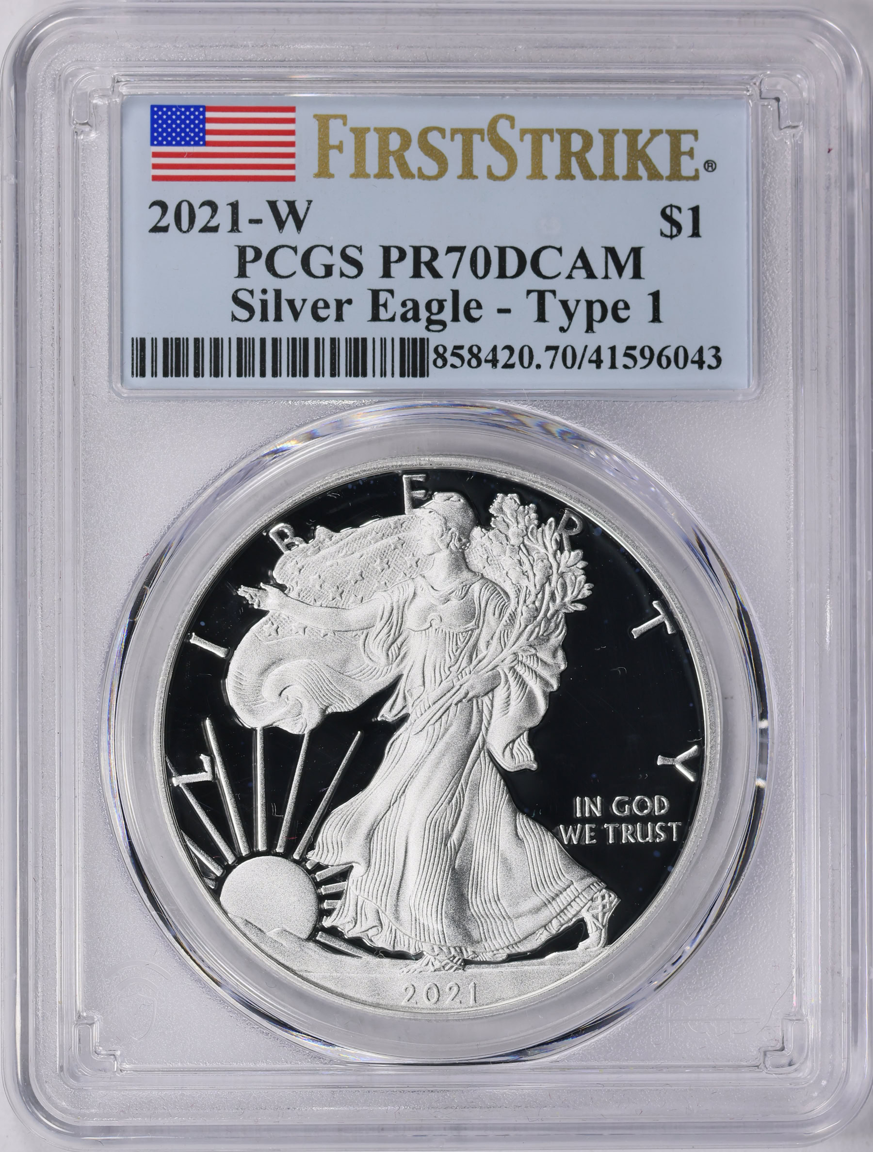 2021-W $1 Silver Eagle Type 1 First Strike PCGS Proof-70 DCAM (Item ...