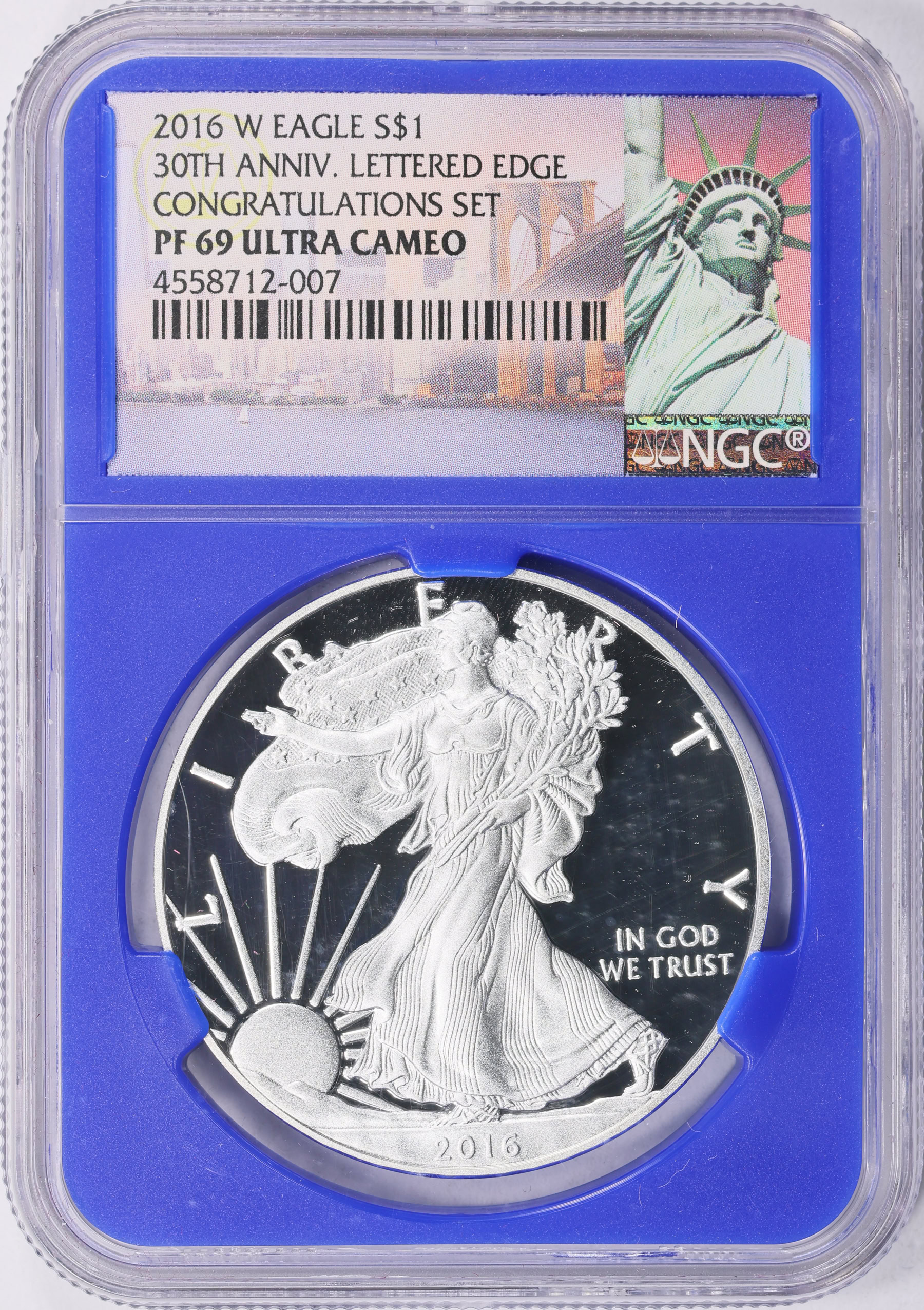 2016-W $1 Silver Eagle 30th Anniversary Lettered Edge NGC Proof-69 UC (Blue Holder) (Item ...