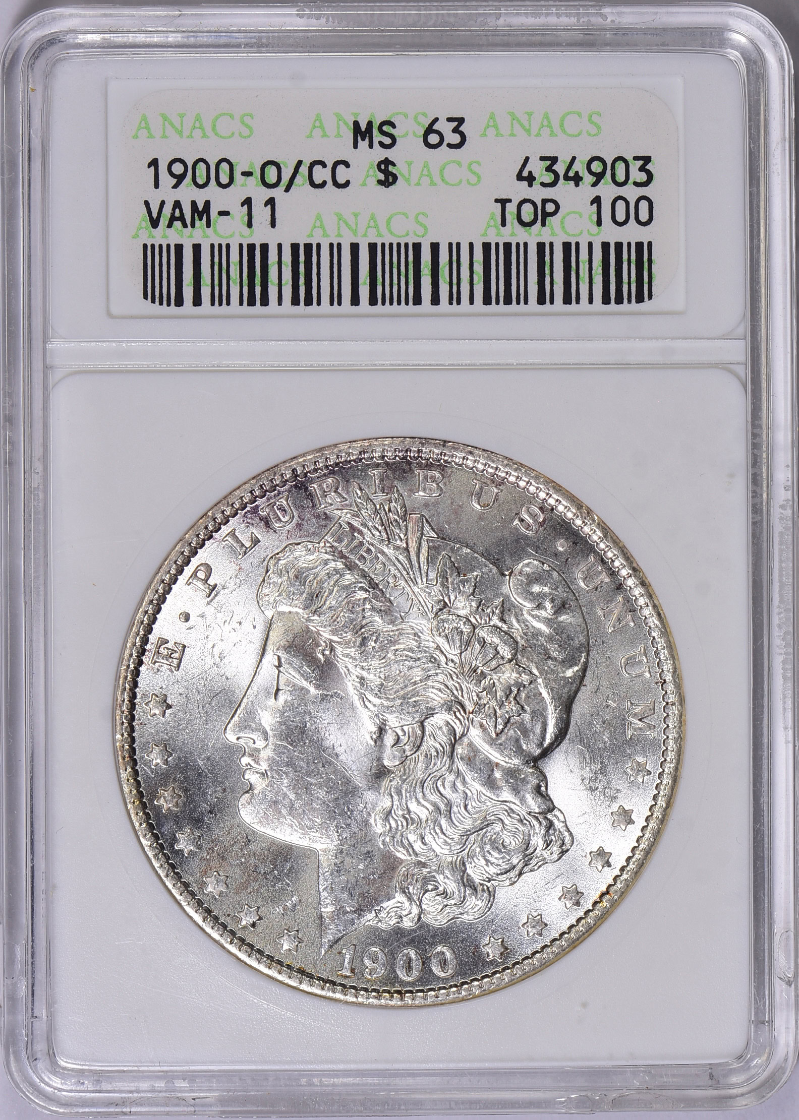 1900-O/CC Morgan Silver Dollar VAM-11 Top 100 ANACS MS-63 OH (Toned) (Item 1747438 ...