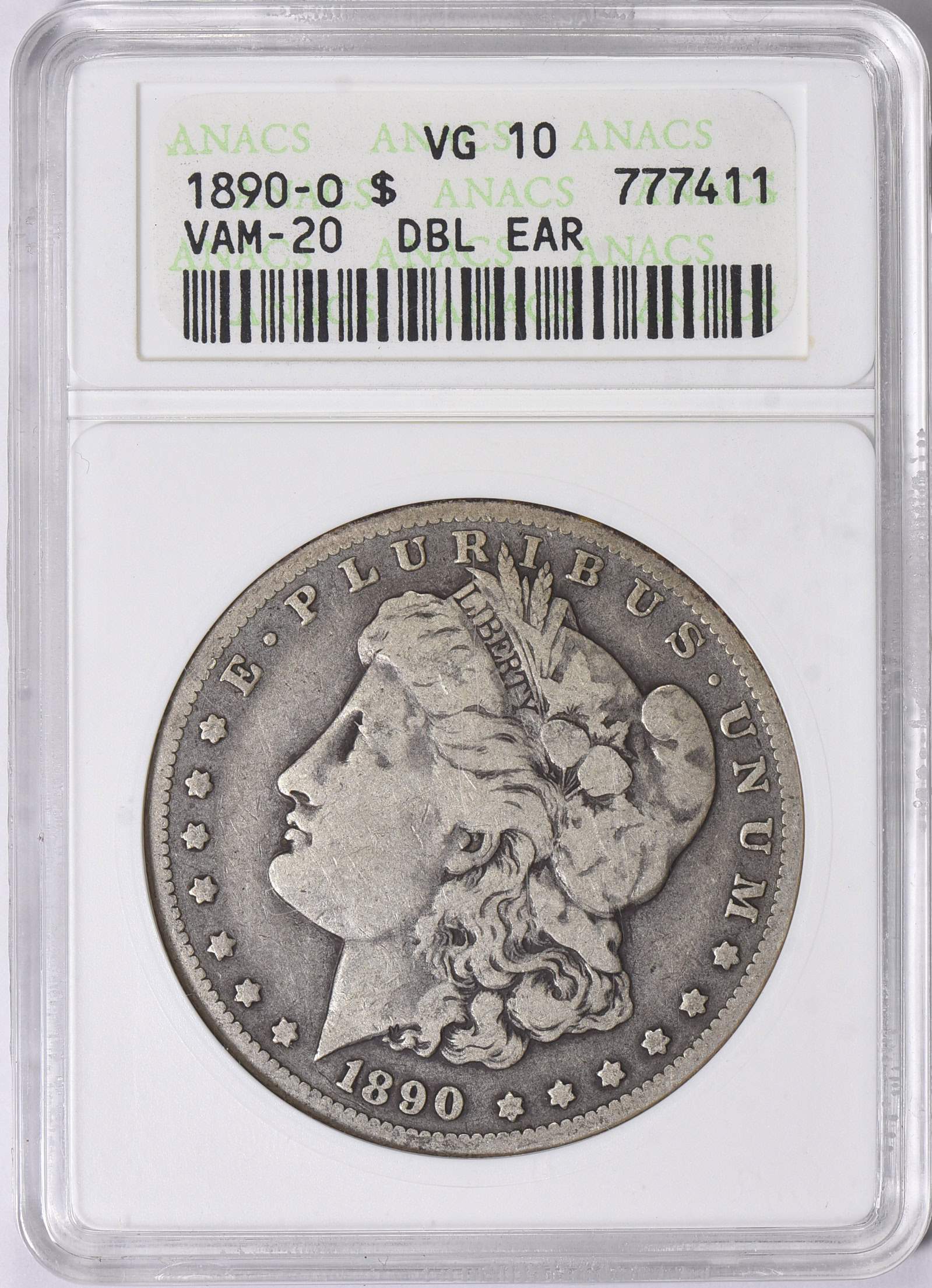 1890-O Morgan Silver Dollar Doubled Ear VAM-20 ANACS VG-10 OH (Item 1747444) | GreatCollections ...