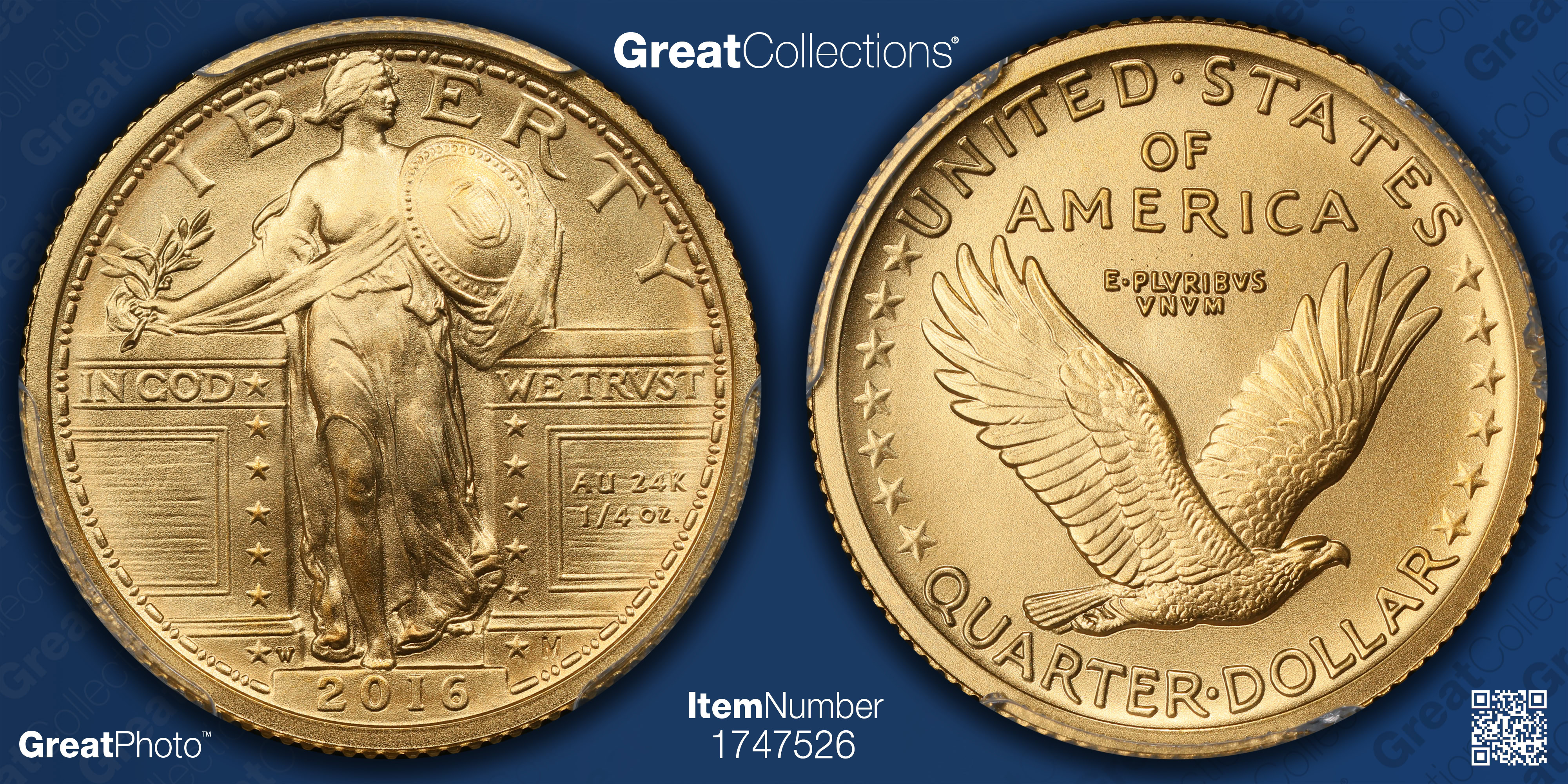 2016-W Gold Standing Liberty Quarter 100th Anniversary. PCGS SP-70 ...