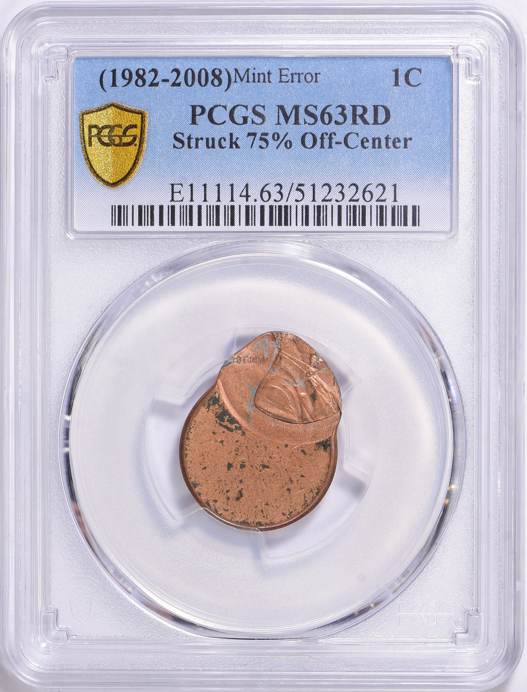 Mint Error 1982 2008 Lincoln Cent Struck 75 Off Center Pcgs Ms 63 Rd