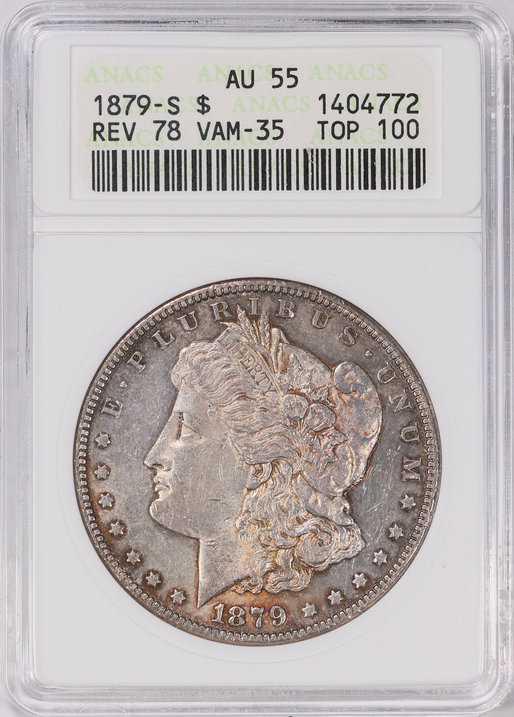 1879-S Morgan Silver Dollar Reverse of 1878 VAM-35 Top 100 ANACS AU-55 OH (Toned) (Item 1747610 ...