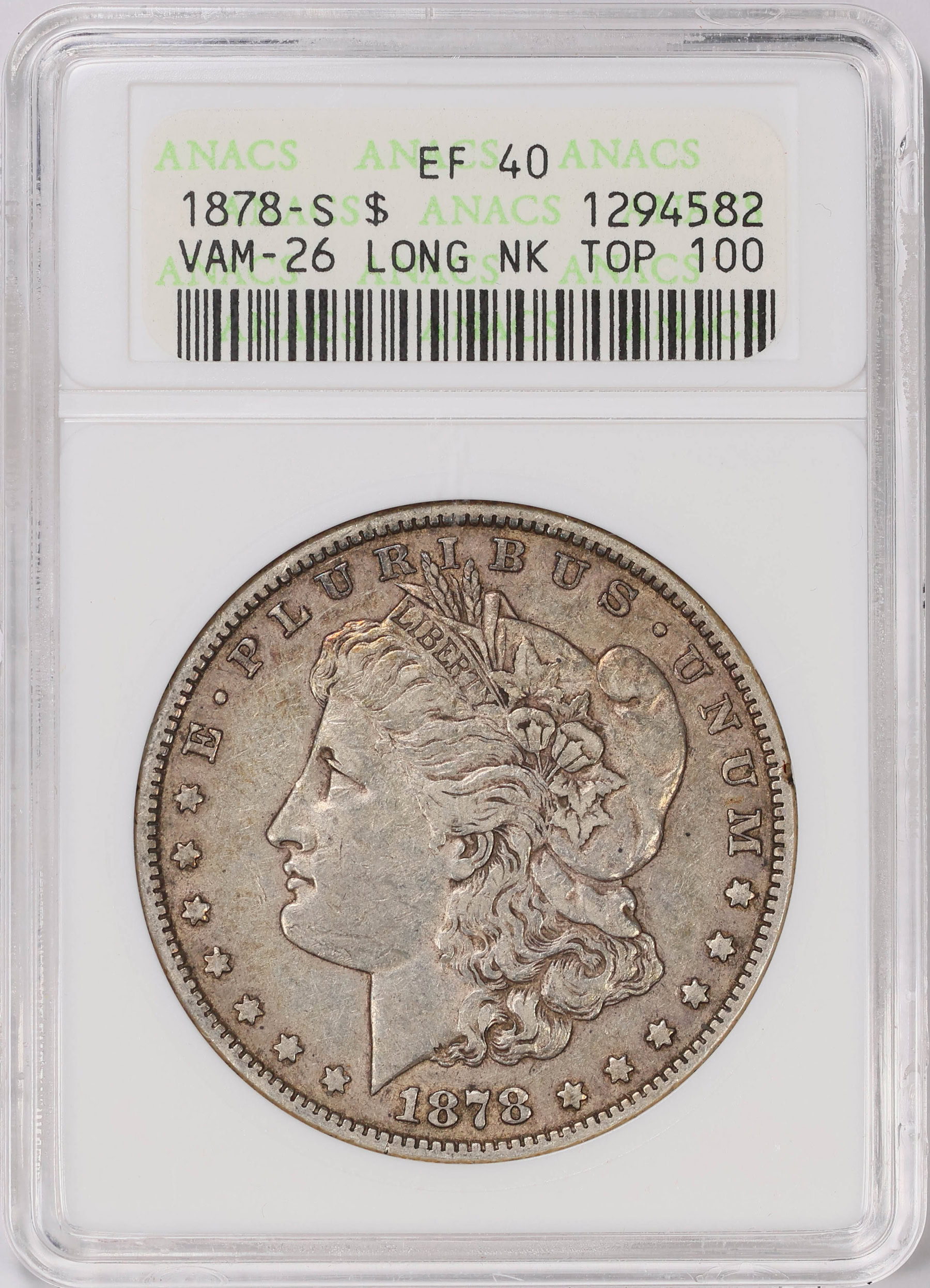 1878-S Morgan Silver Dollar VAM-26 Long Nock Top 100 ANACS XF-40 OH (Toned) (Item 1747616 ...