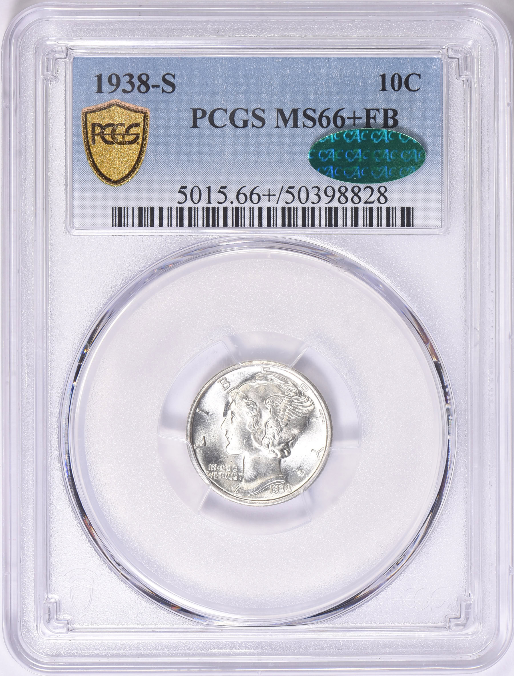 1938-S Mercury Dime PCGS MS-66+ FB (CAC Green) (Item 1747640) | GreatCollections Coin Auctions