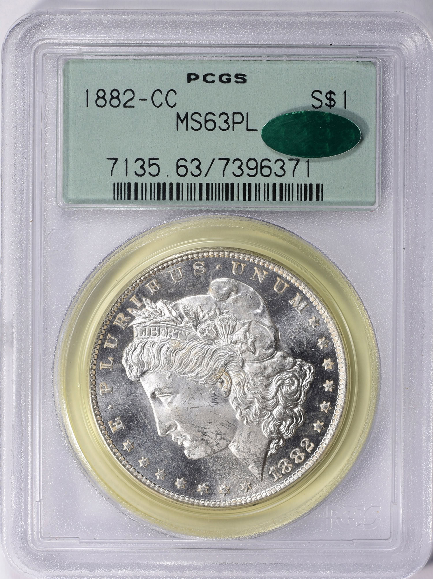 1882-CC Morgan Silver Dollar PCGS MS-63 PL (CAC Green) OGH (Item 1747649) | GreatCollections ...