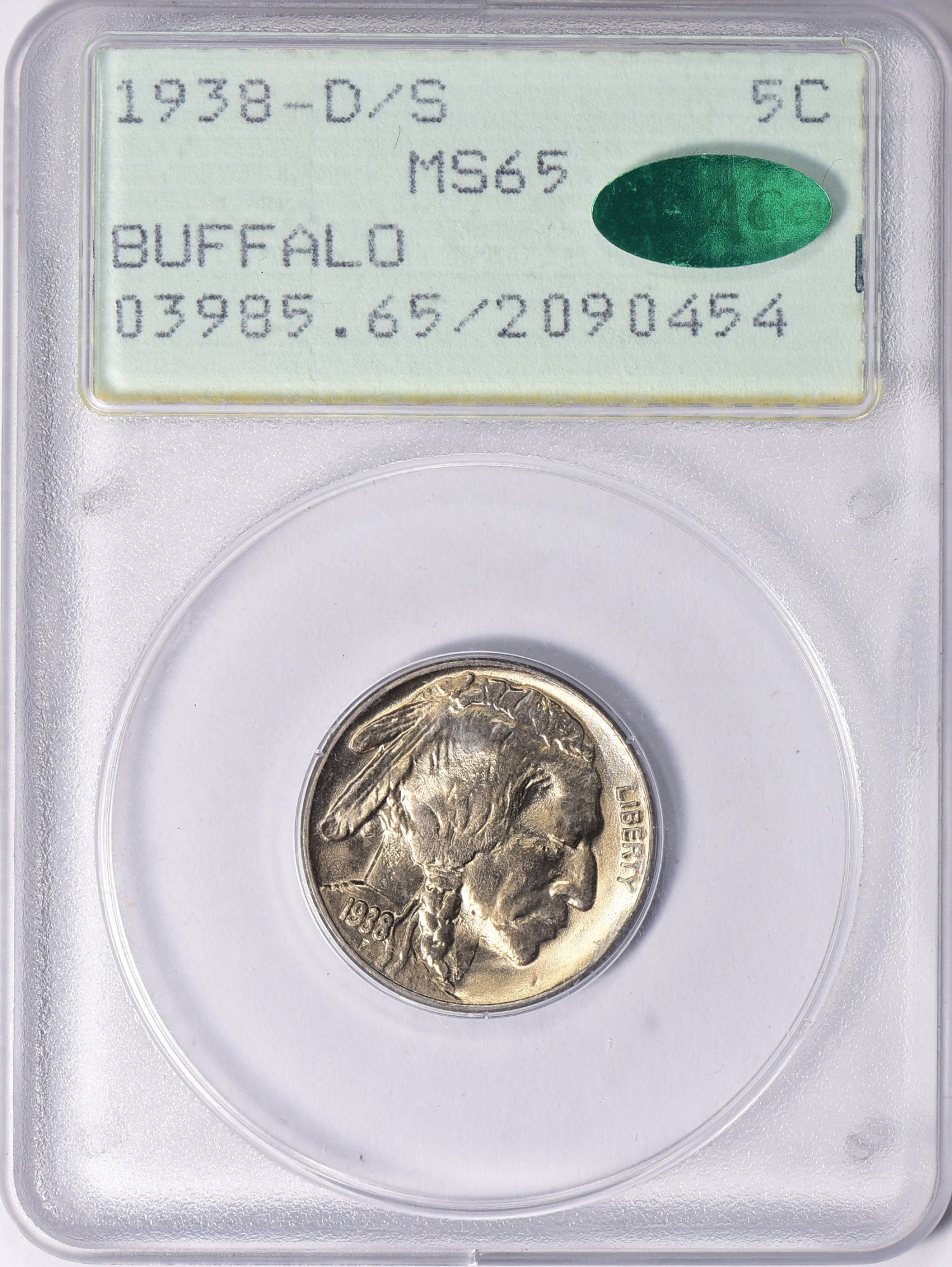1938-D/S Buffalo Nickel PCGS MS-65 (CAC Green) OGH (1st Gen) (Item 1747652) | GreatCollections ...