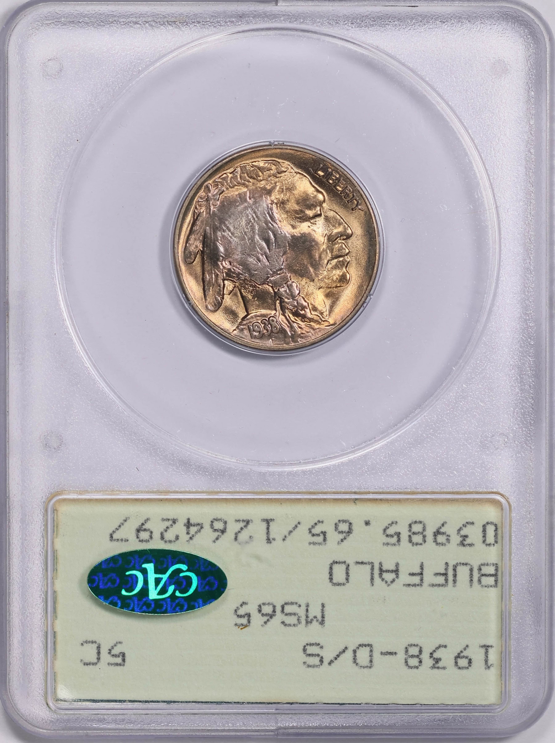 1938-D/S Buffalo Nickel PCGS MS-65 (CAC Green) OGH (1st Gen) (Item 1747653) | GreatCollections ...