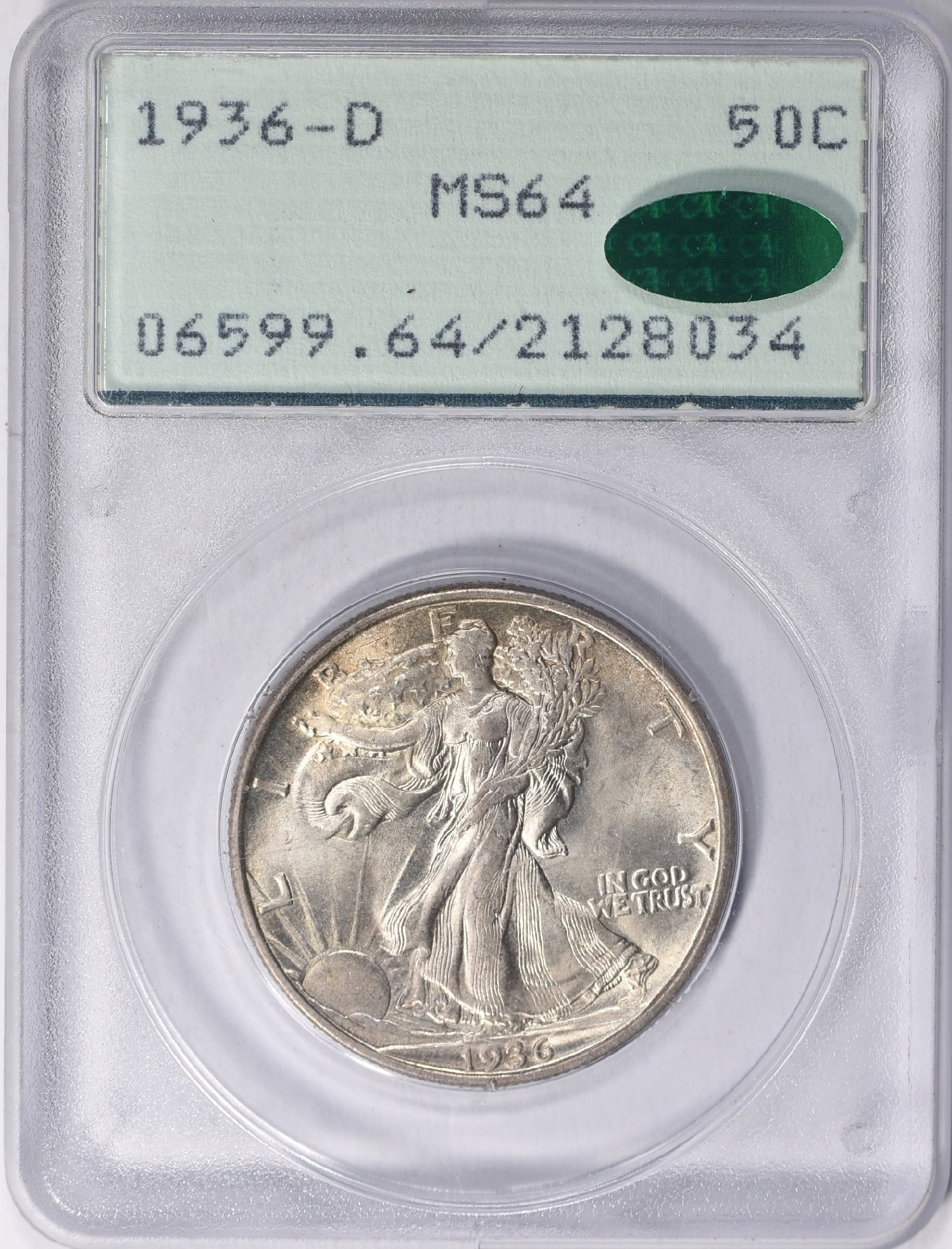 1936-D Walking Liberty Half Dollar PCGS MS-64 (CAC Green) OGH (1st Gen) (Item 1747656 ...