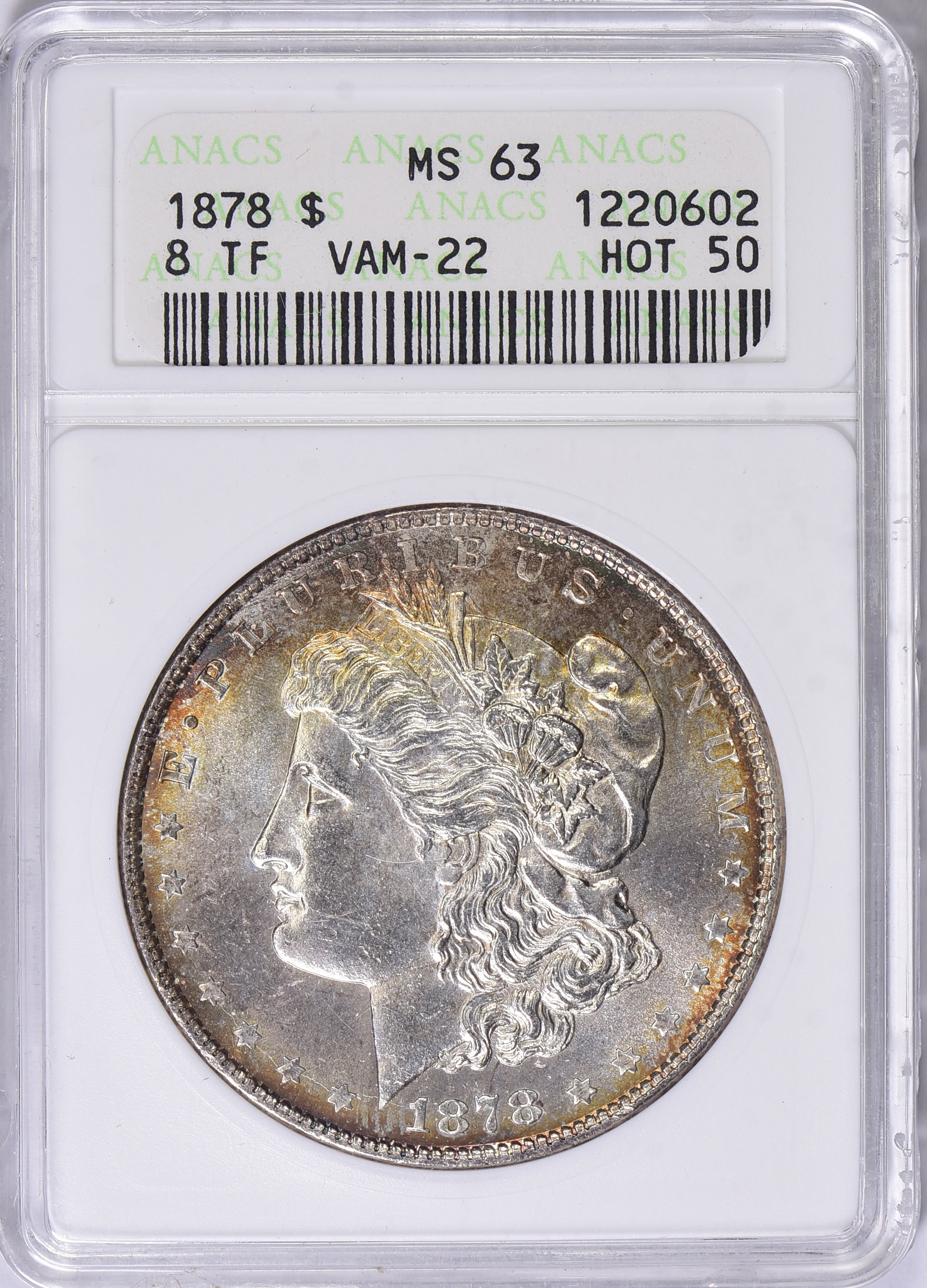 1878 8TF Morgan Silver Dollar VAM-22 Hot 50 ANACS MS-63 OH (Toned) (Item 1747663 ...