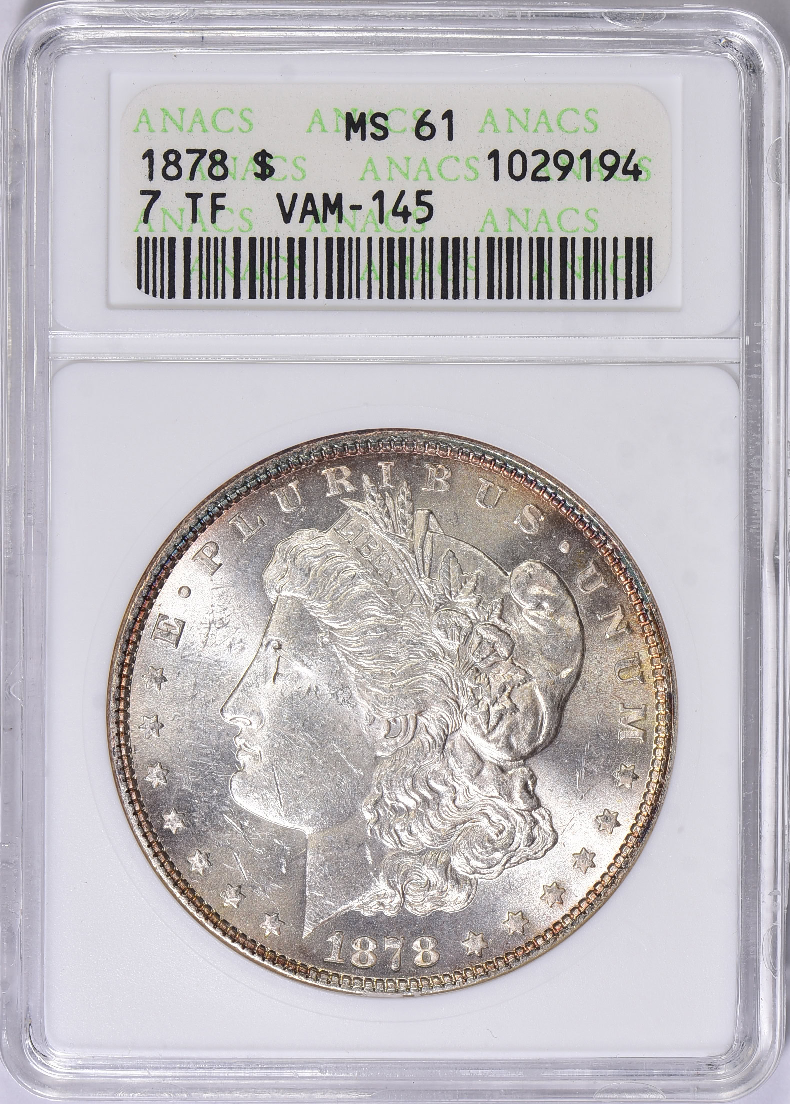 1878 7TF Morgan Silver Dollar VAM-145 ANACS MS-61 OH (Toned) (Item 1747683) | GreatCollections ...