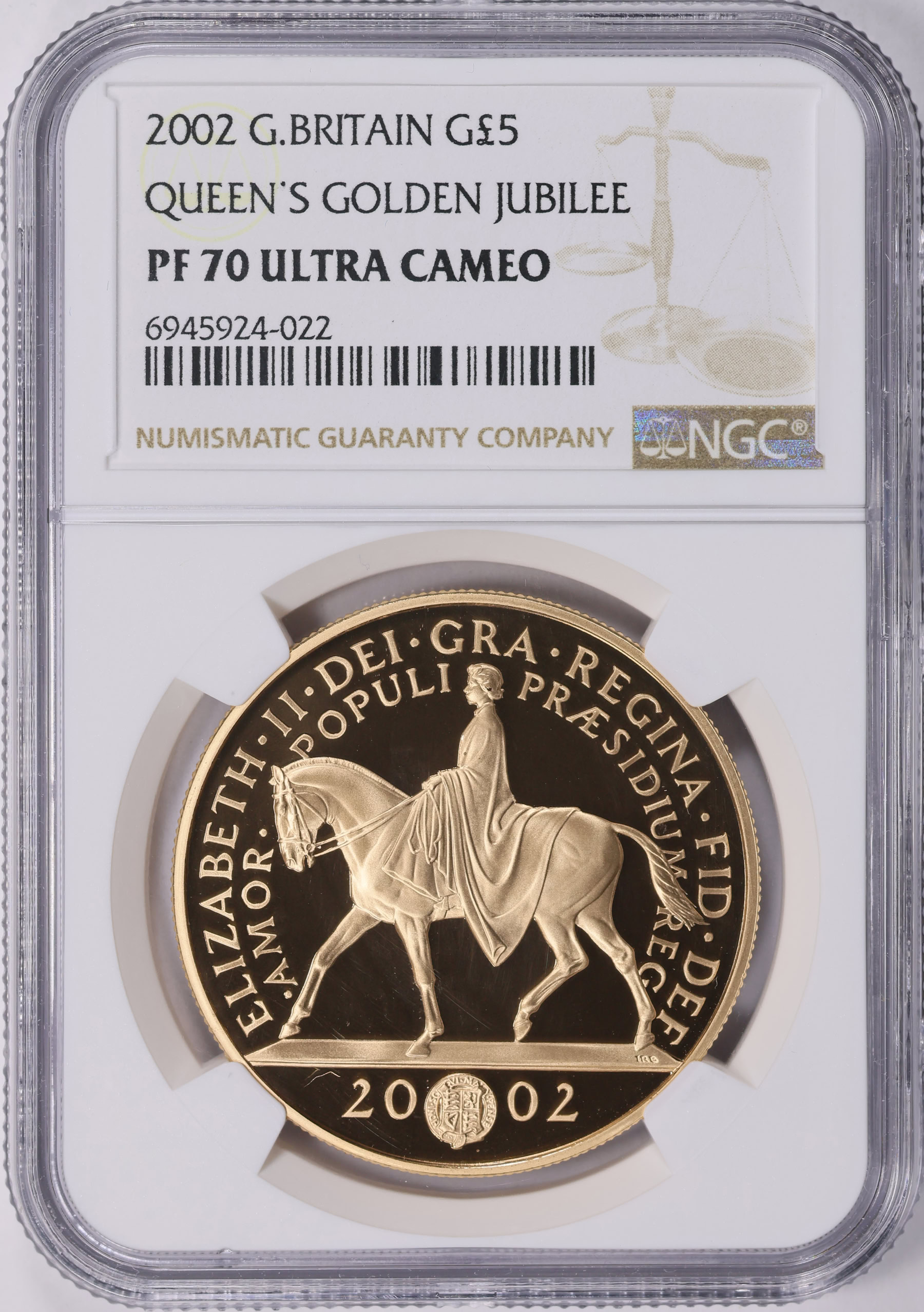 Great Britain 2002 Gold £5 Queen Elizabeth II's Golden Jubilee KM-1024b ...