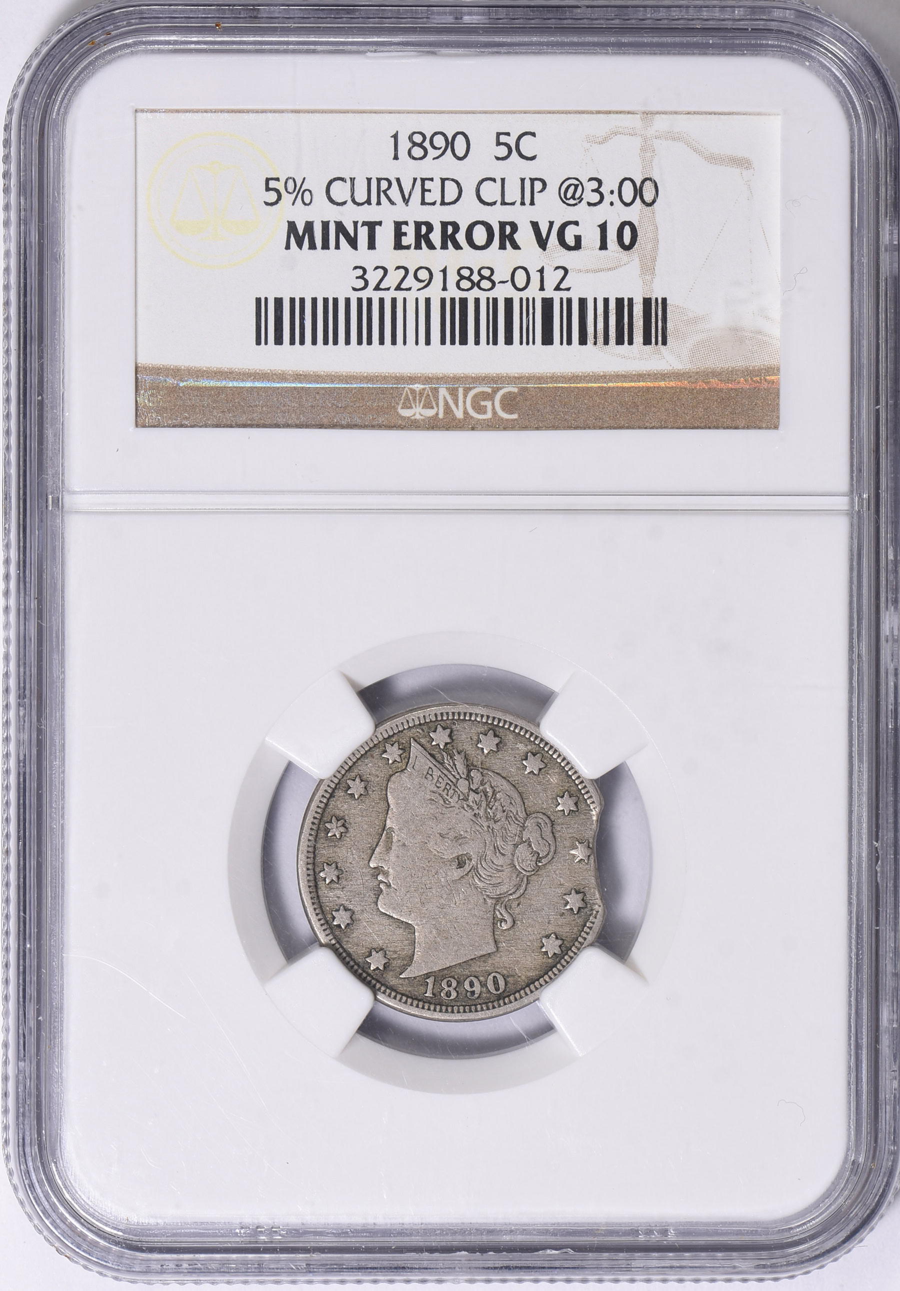 Mint Error 1890 Liberty Nickel 5% Curved Clip at 3:00 NGC VG-10 | NGC ...
