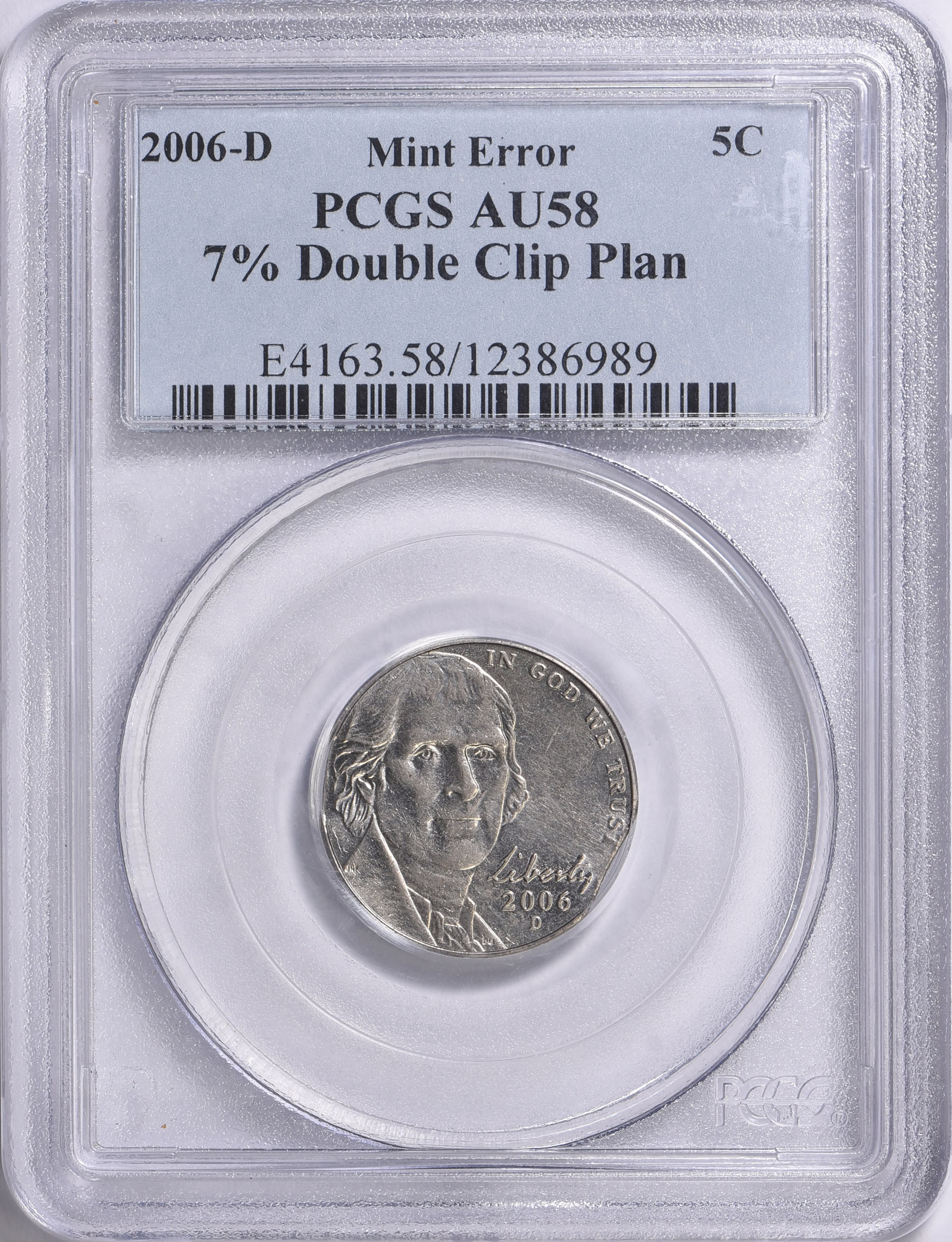 Mint Error 2006-D Jefferson Nickel 7% Double Clipped Planchet PCGS AU ...