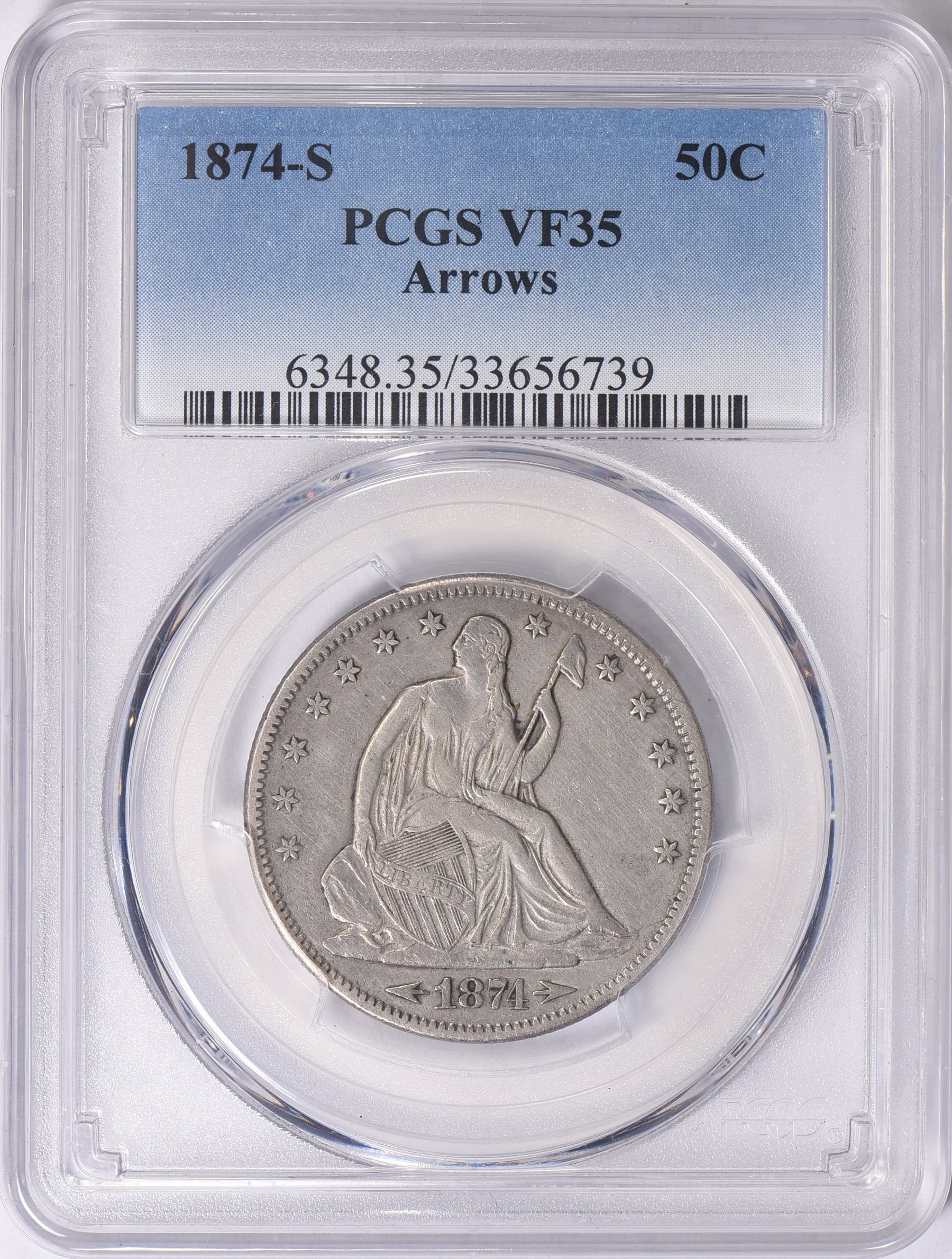 1874-S Seated Liberty Half Dollar Arrows PCGS VF-35 (Item 1747914) | GreatCollections Coin Auctions