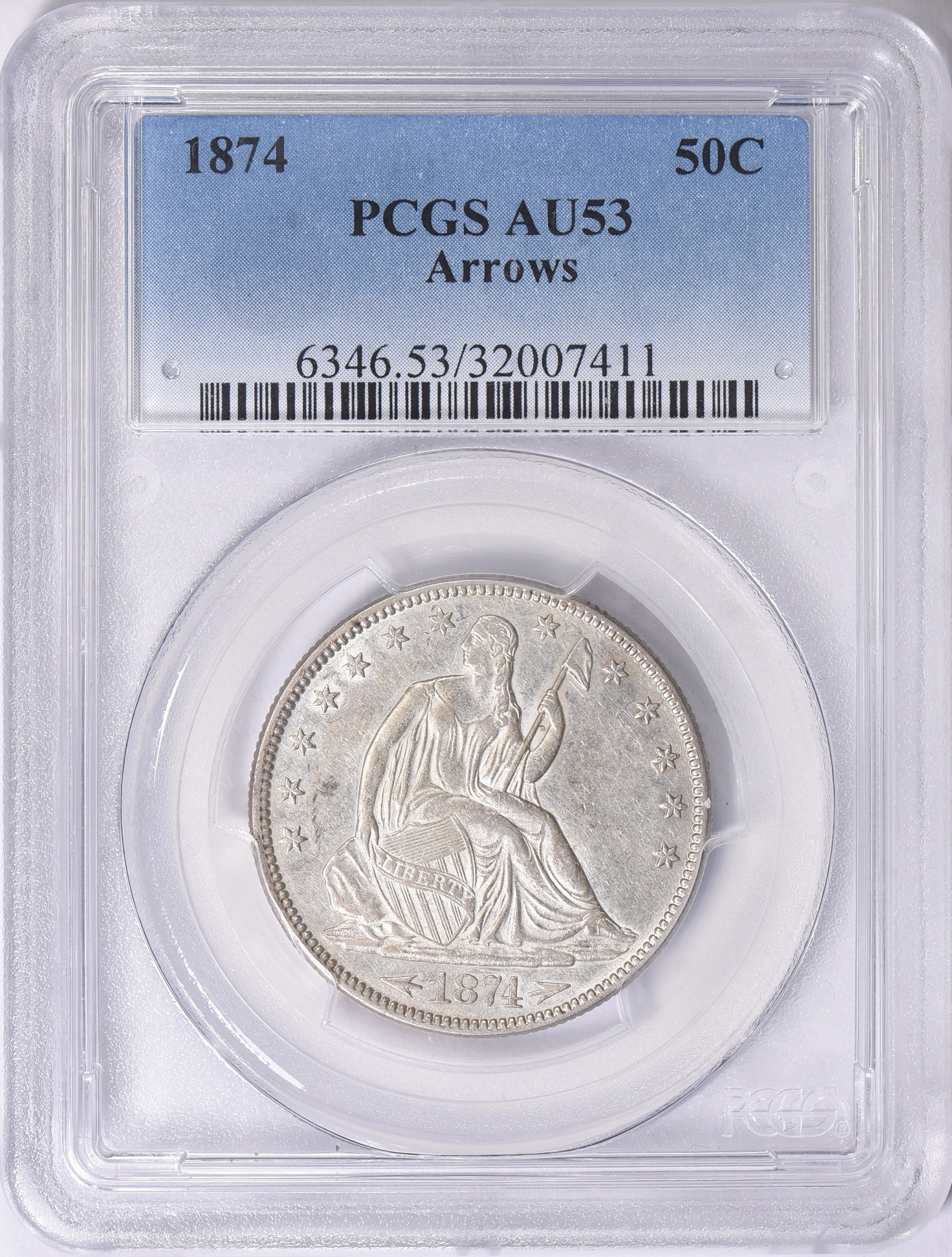 1874 Seated Liberty Half Dollar Arrows PCGS AU-53 (Item 1747917) | GreatCollections Coin Auctions