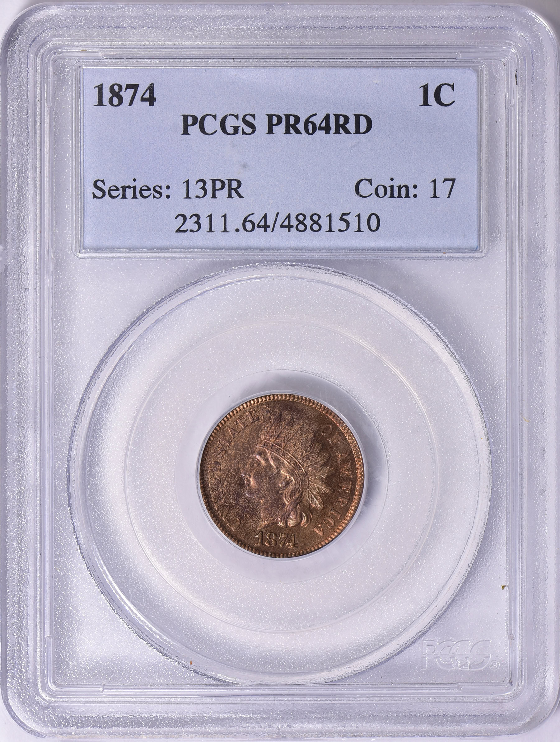 1874 Indian Cent PCGS Proof-64 RD (Item 1747927) | GreatCollections ...