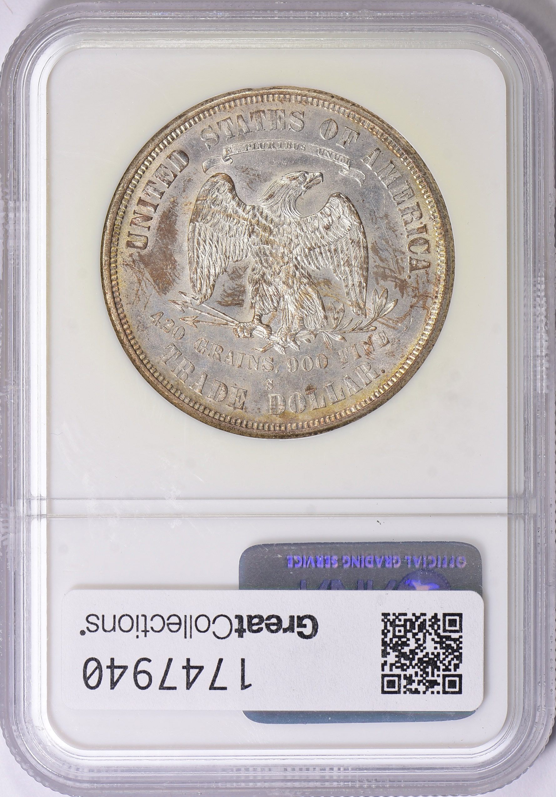 1874-S Trade Silver Dollar NGC MS-64 (Toned) (Item 1747940) | GreatCollections Coin Auctions