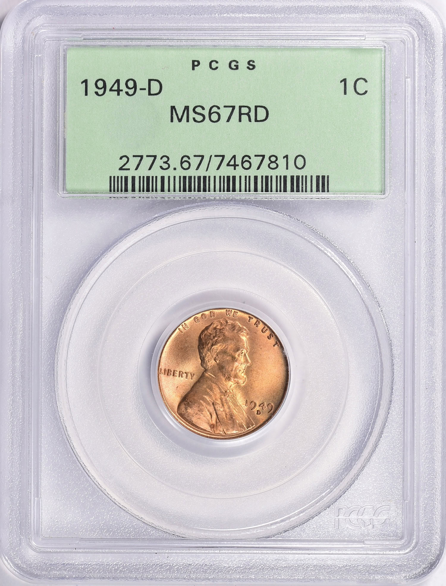 1949-D Lincoln Cent PCGS MS-67 RD OGH (Item 1747973) | GreatCollections Coin Auctions