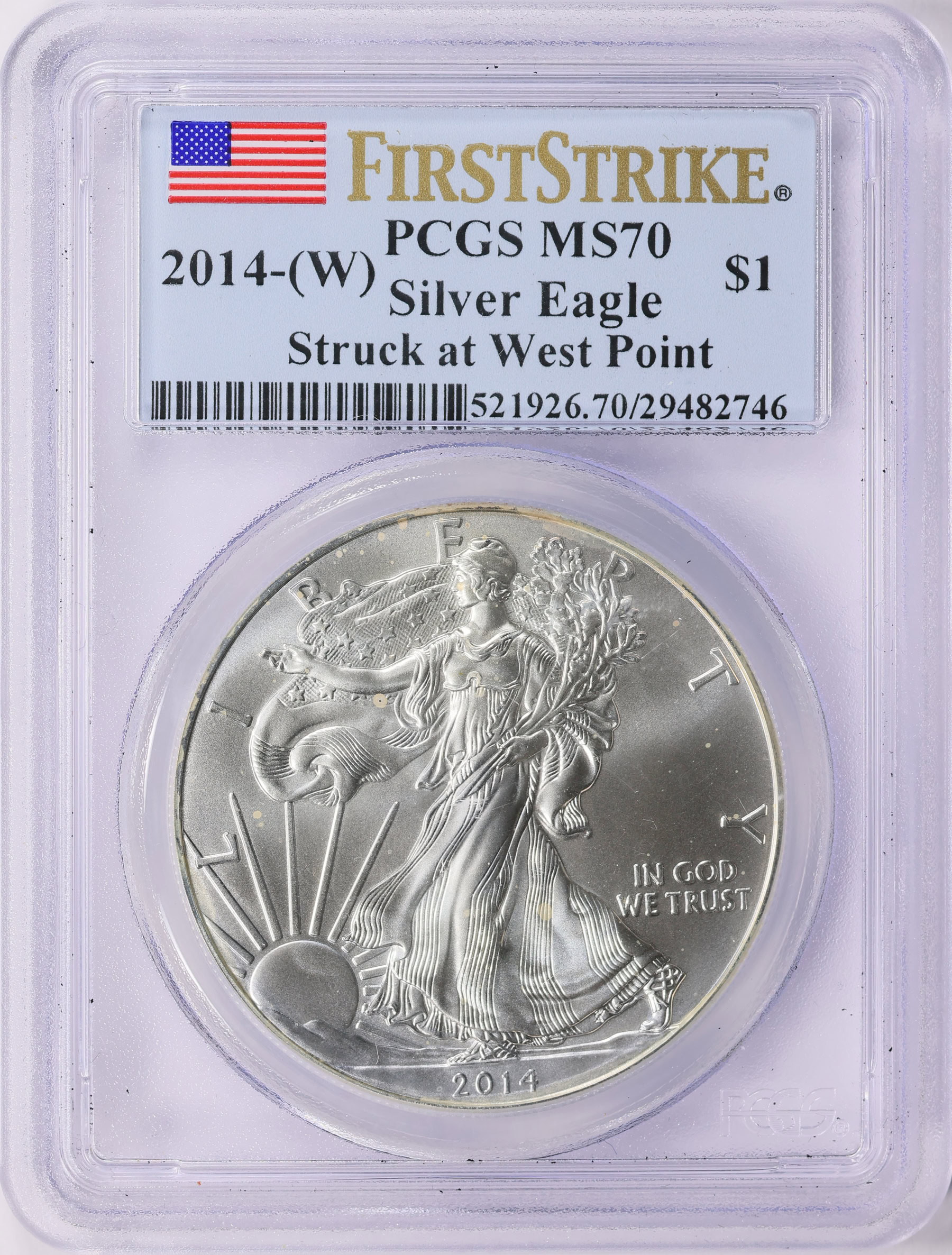 2014-(W) $1 Silver Eagle First Strike Struck at West Point PCGS MS-70 (Item 1748153 ...