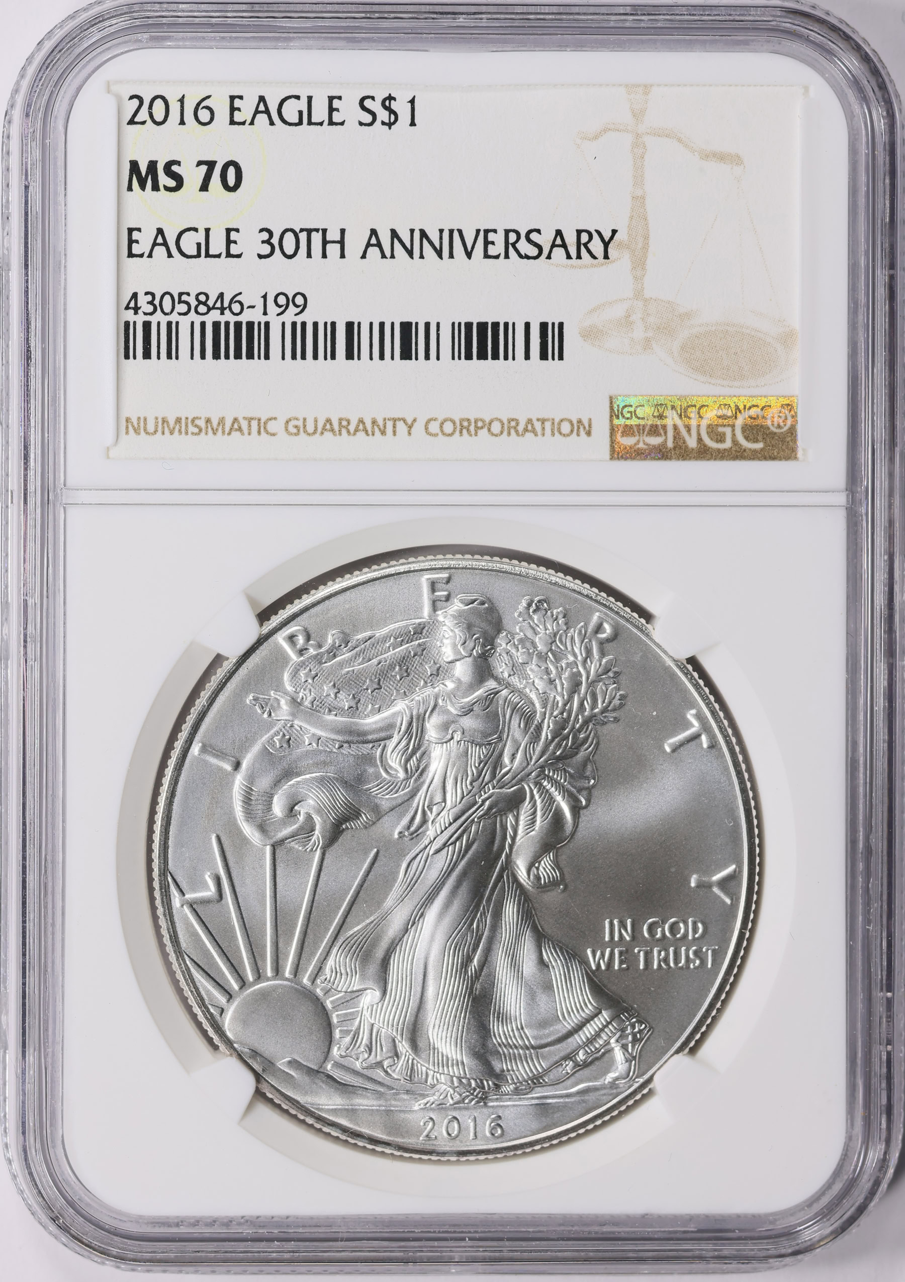 2016 $1 Silver Eagle 30th Anniversary NGC MS-70 (Item 1748220) | GreatCollections Coin Auctions