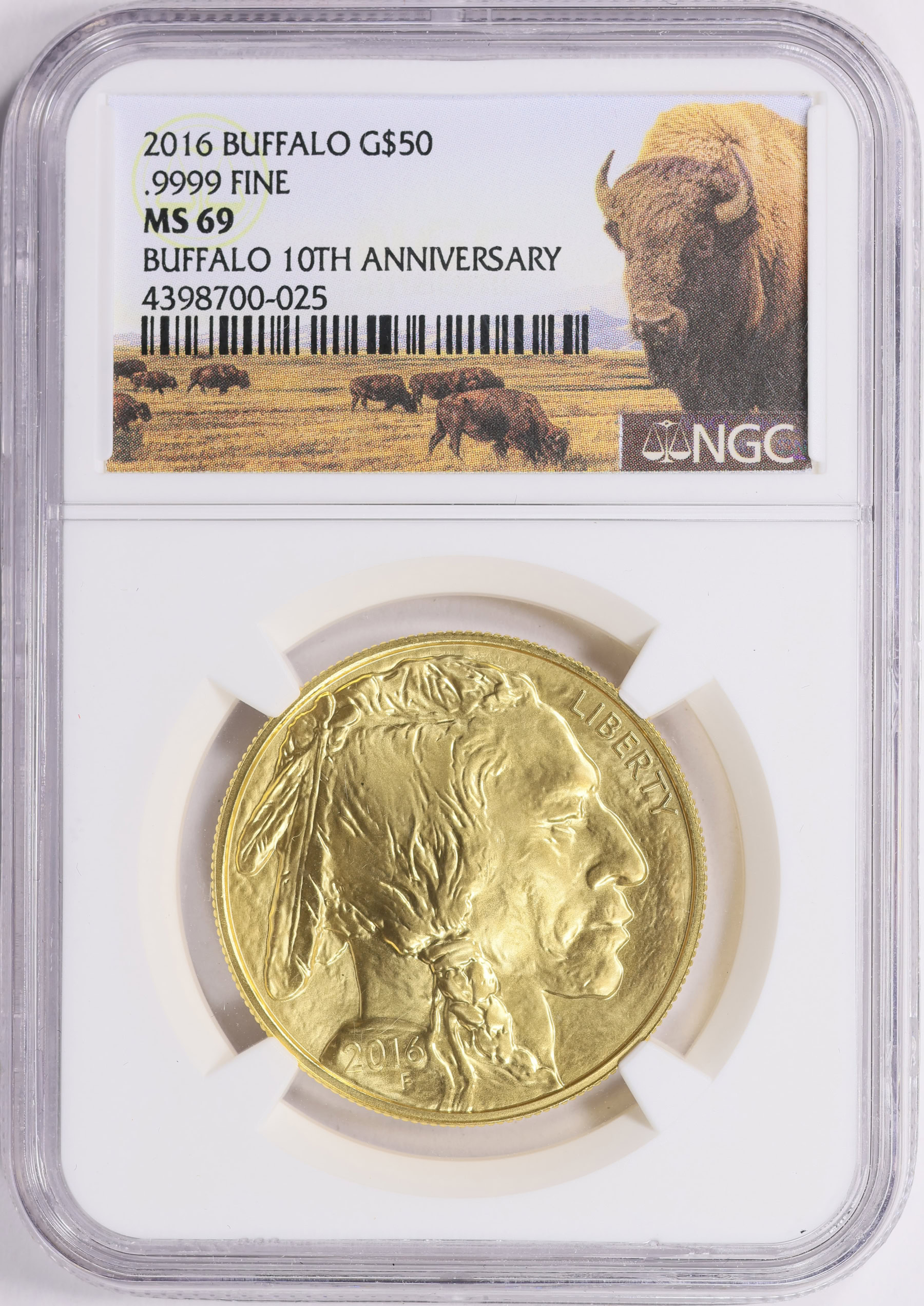 2016 $50 One-Ounce Gold American Buffalo 10th Anniversary NGC MS-69 (Buffalo Label) (Item ...