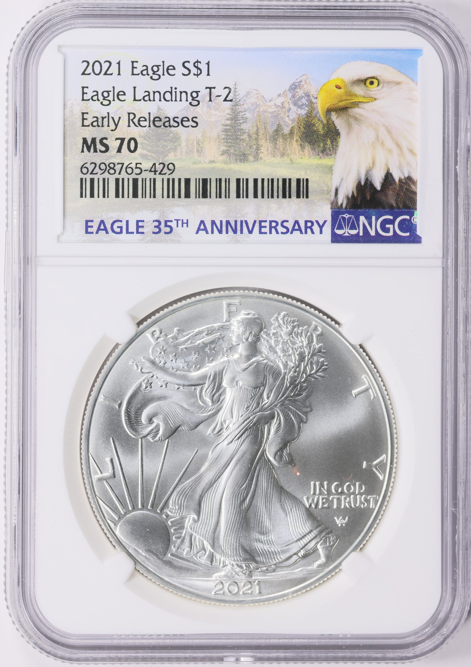 2021 $1 Silver Eagle Type 2 Early Releases NGC MS-70 (Eagle Label) (Item 1748532 ...