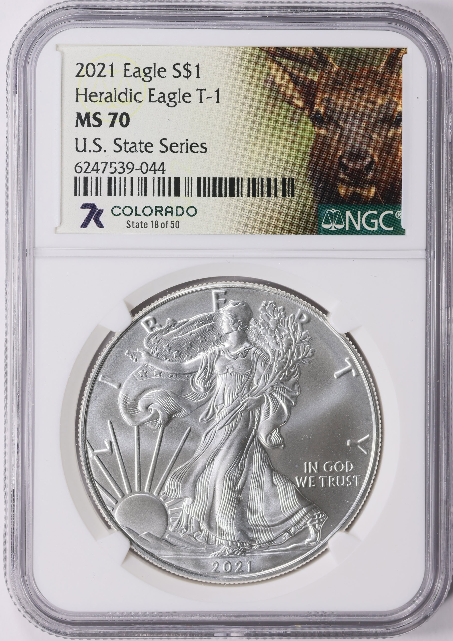 2021 $1 Silver Eagle Type 1 NGC MS-70 (U.S. State Series Colorado Label ...