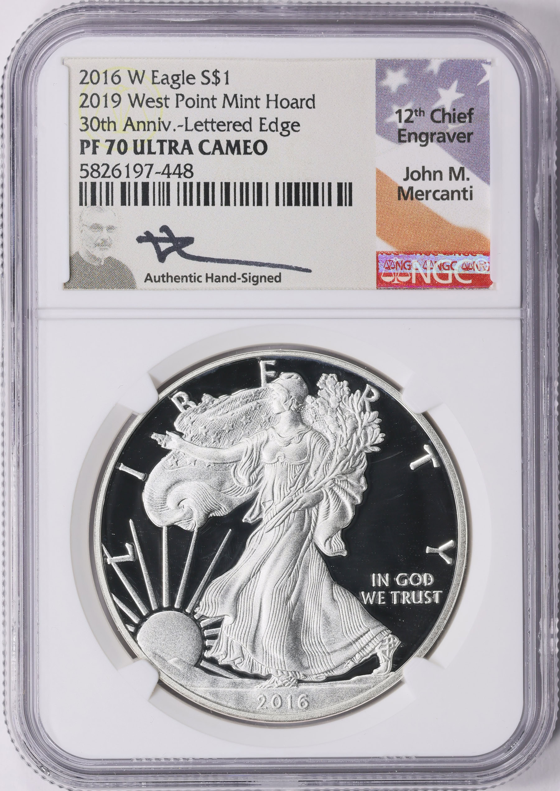 2016-W $1 Silver Eagle 30th Anniversary Lettered Edge 2019 West Point Mint Hoard NGC Proof-70 UC ...
