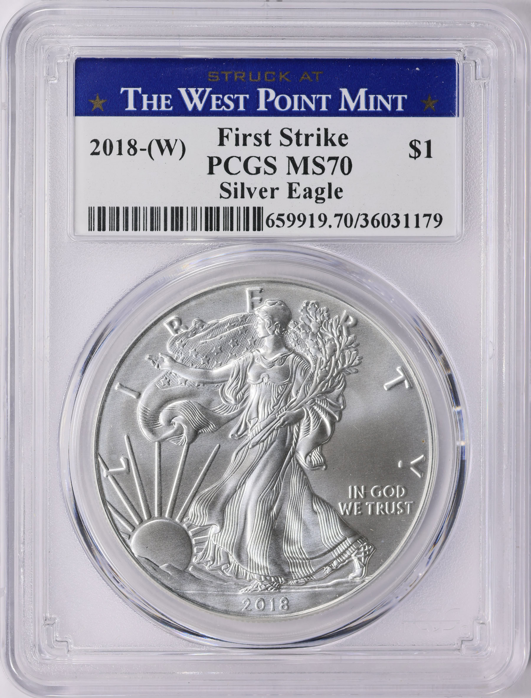 2018-(W) $1 Silver Eagle First Strike Struck at West Point Mint PCGS MS-70 (Item 1748922 ...