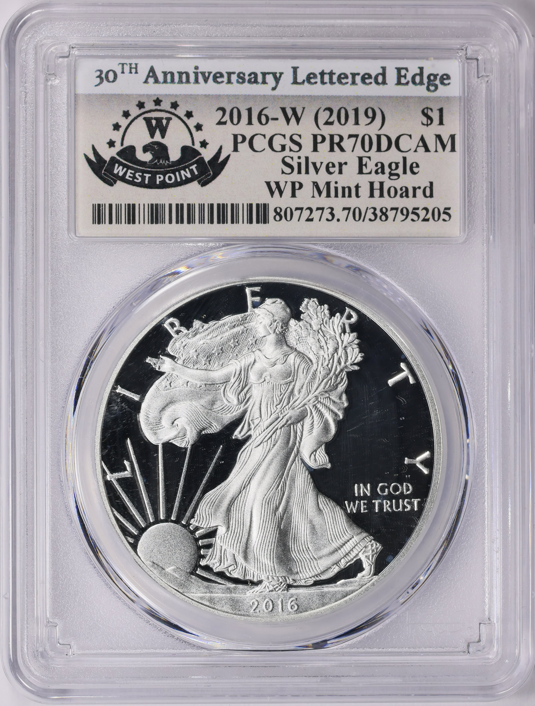 2016-W (2019) $1 Silver Eagle West Point Mint Hoard 30th Anniversary Lettered Edge PCGS Proof-70 ...