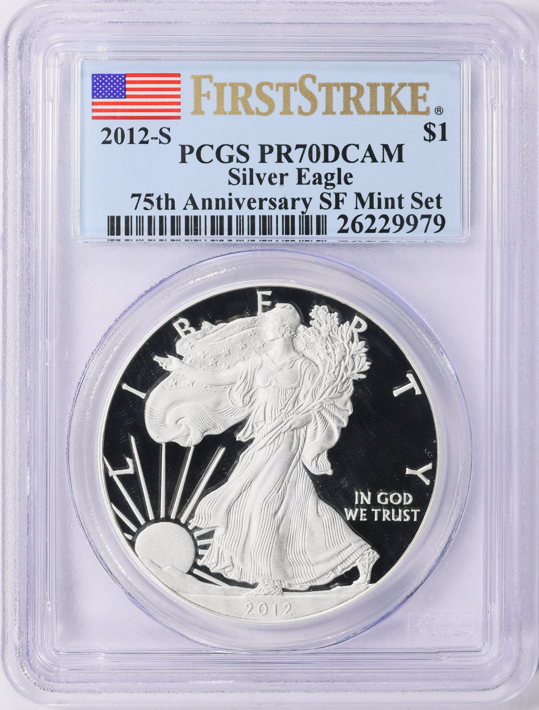 2012-S $1 Silver Eagle 75th Anniversary SF Mint First Strike PCGS Proof ...