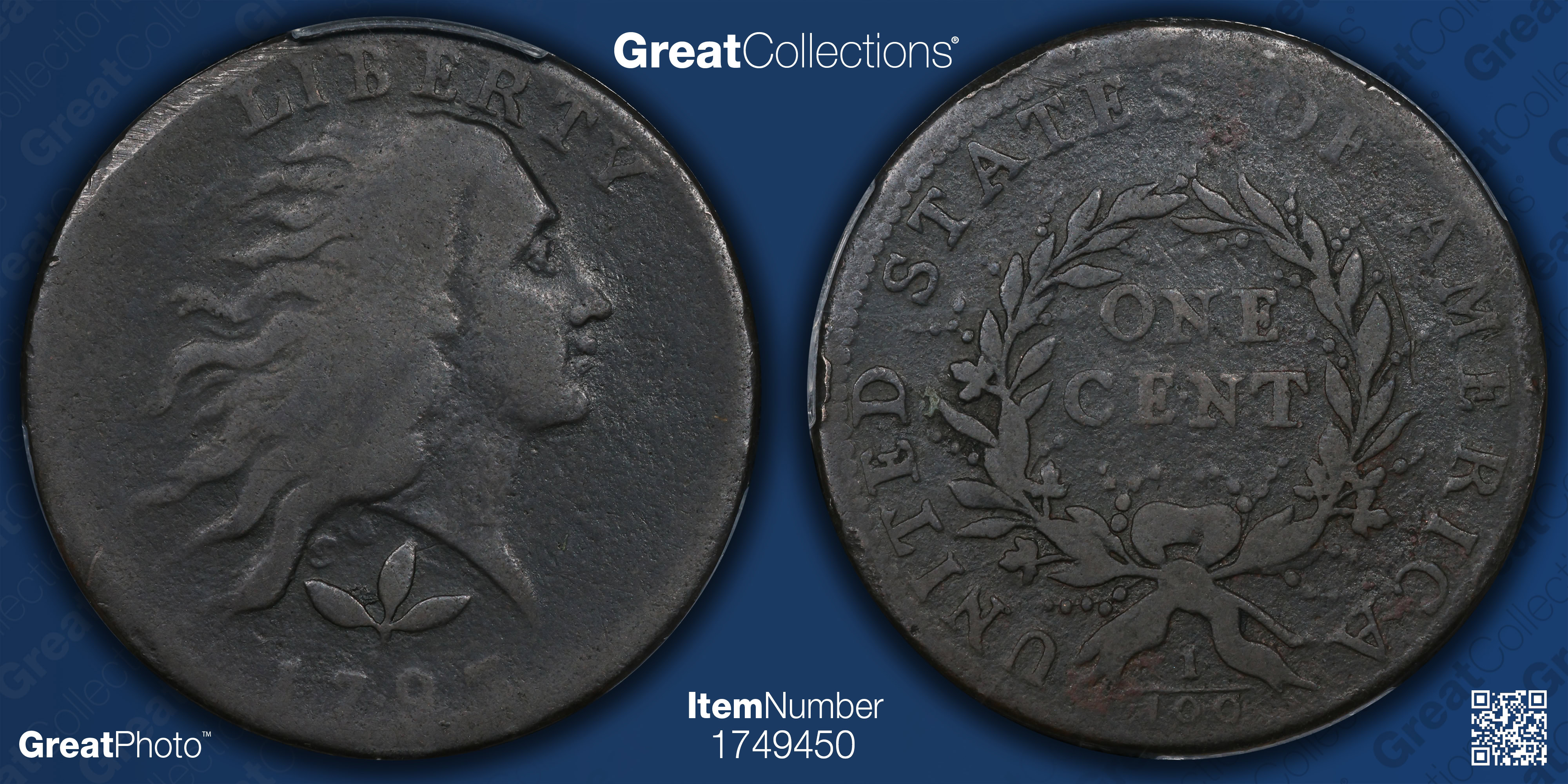 1793 Wreath Cent Vine and Bars PCGS Genuine Fine Details (Item 1749450 ...