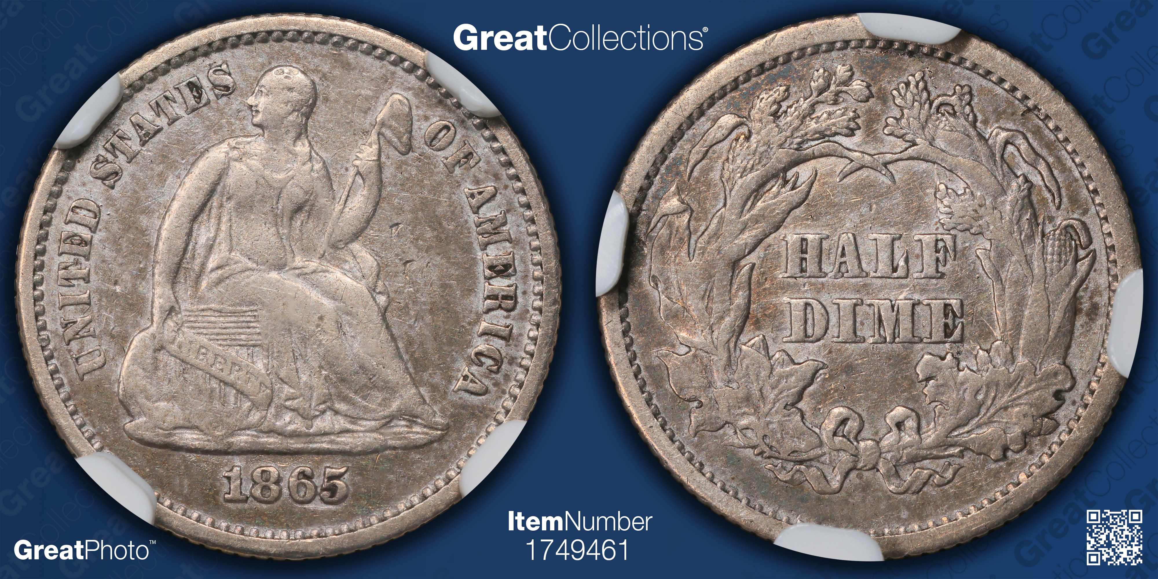 1865 Seated Liberty Half Dime NGC XF-45 (Item 1749461 ...